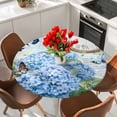 Blue Hydrangea Flower Butterflies Round Fitted Tablecloth with Elastic ...