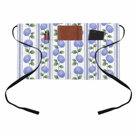 Blue Hydrangea Flower Half Waist Apron Stripes Farmhouse Floral Short ...