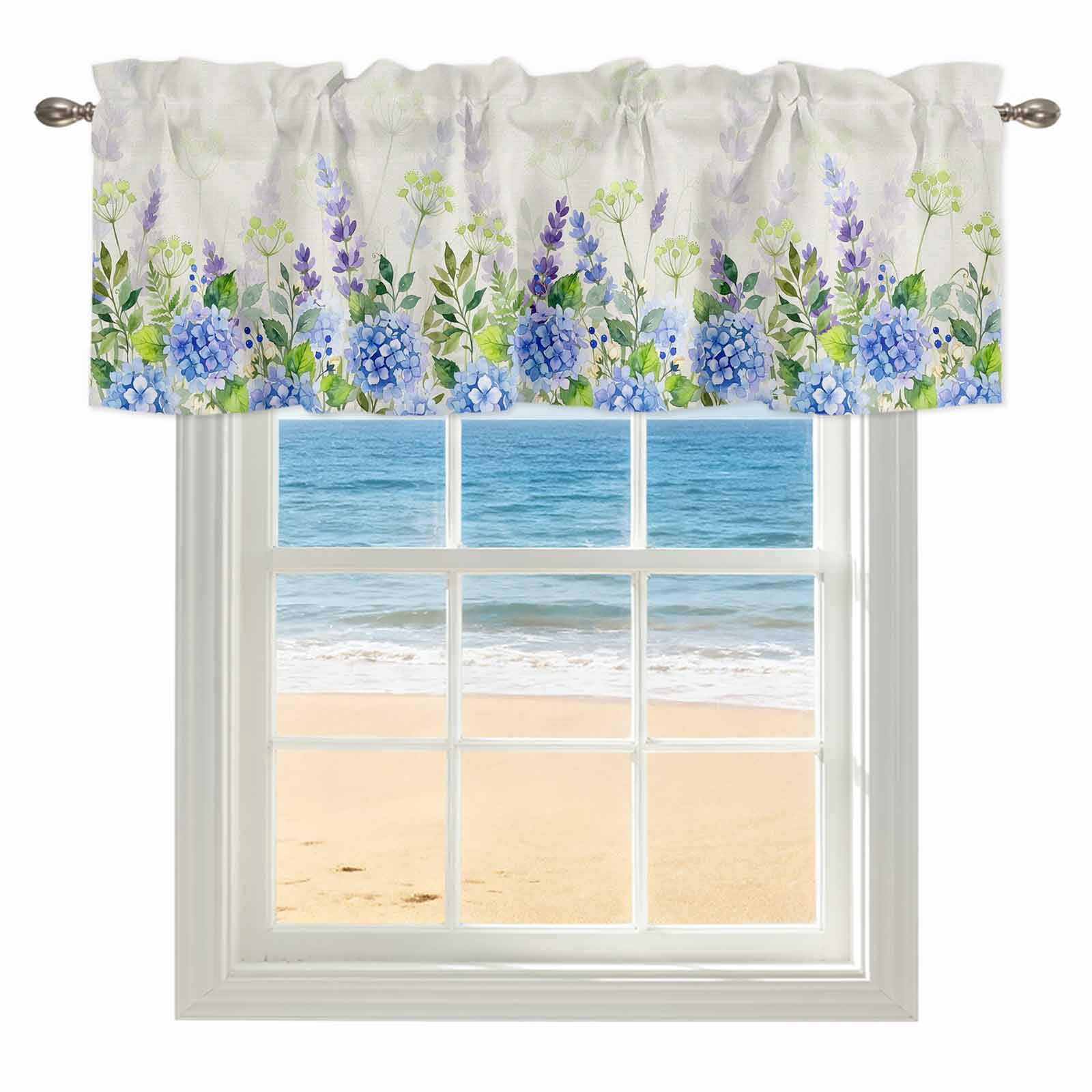 Blue Hydrangea Flower Kitchen Valances for Windows 42x12 Inch Kitchen ...