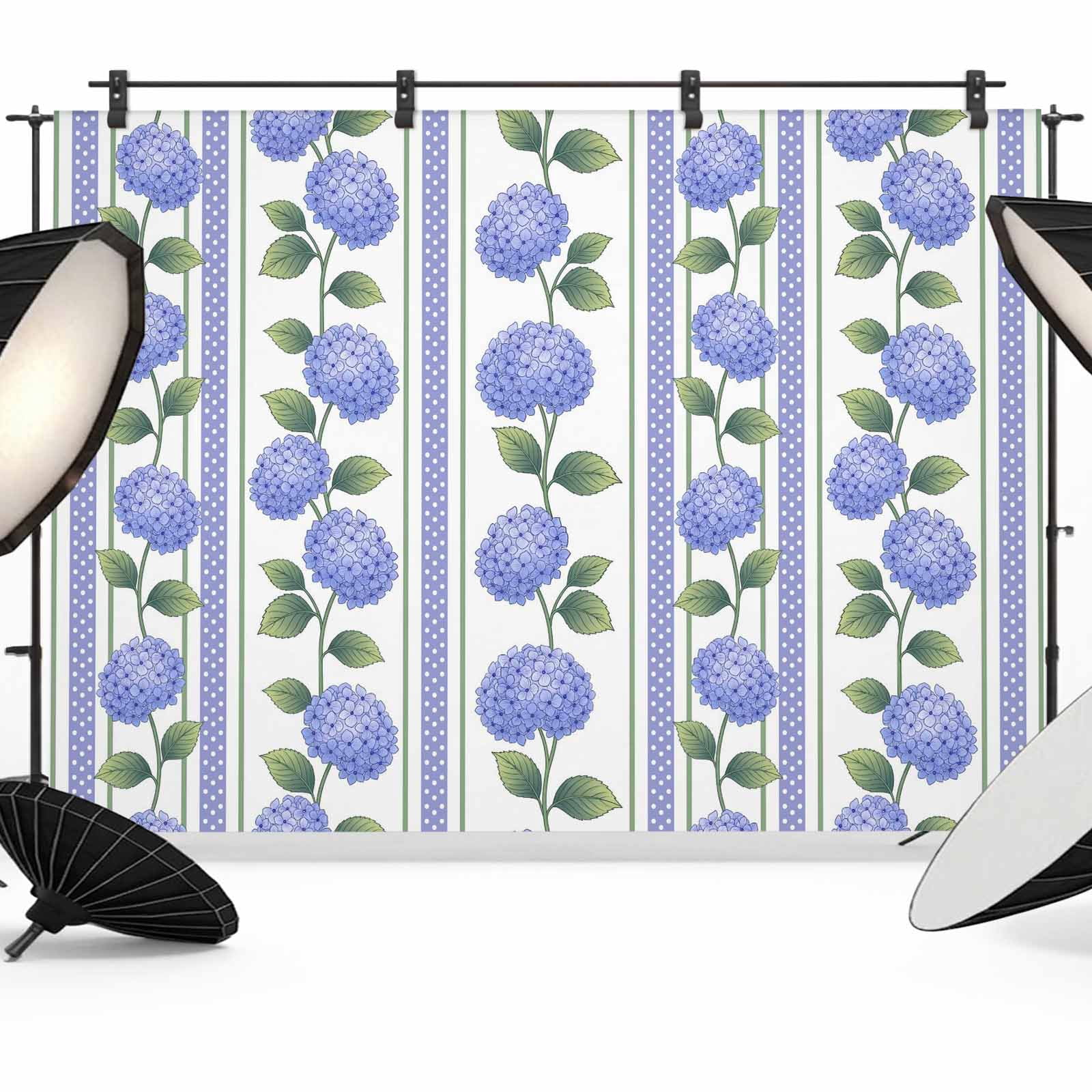 Blue Hydrangea Flower Photography Backdrop 12x8FT, Stripes Farmhouse ...