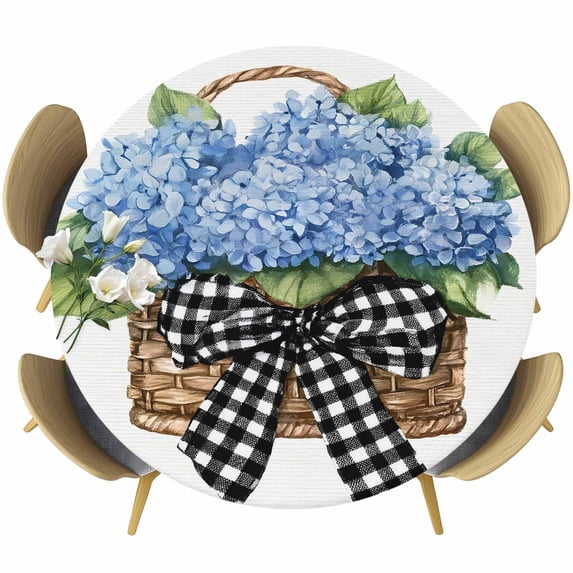 Blue Hydrangea Flower Round Tablecloth, Fitted Table Cover with Elastic ...