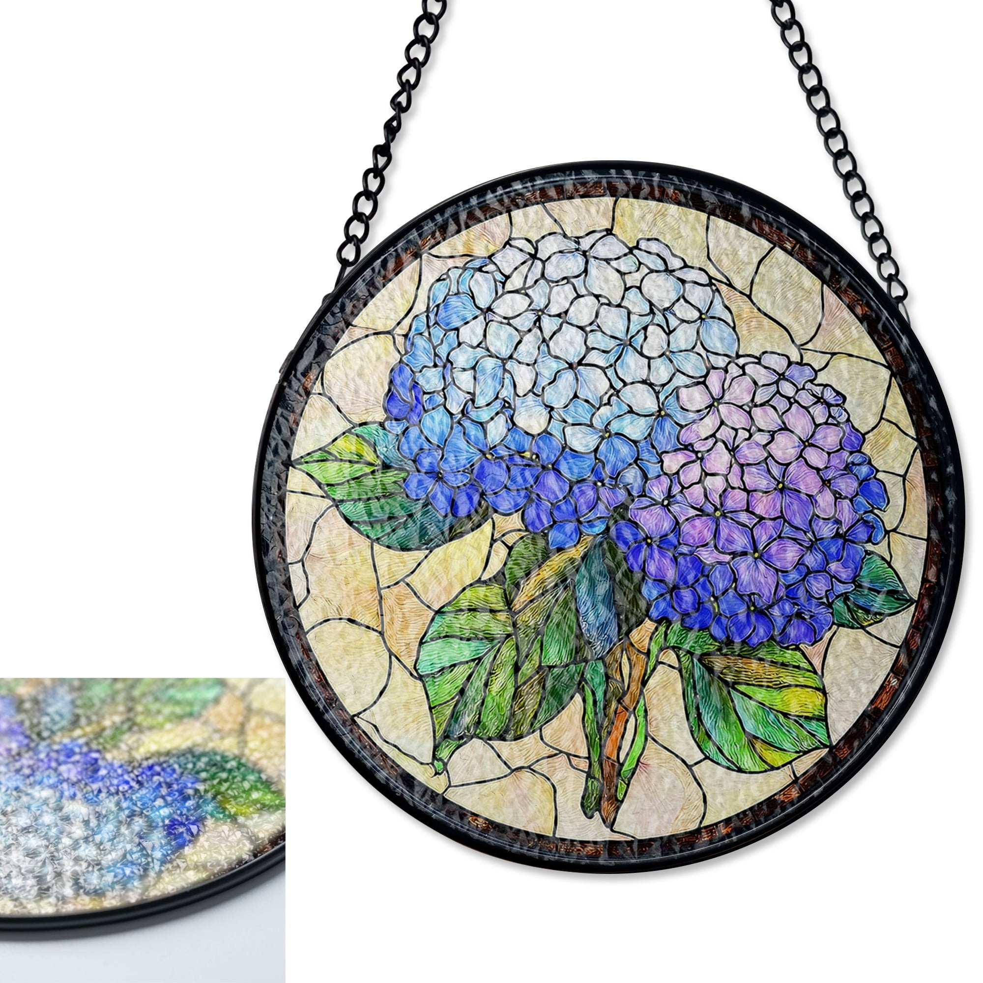 Blue Hydrangea Flower Stained Glass Suncatcher, Floral Window Hanging ...
