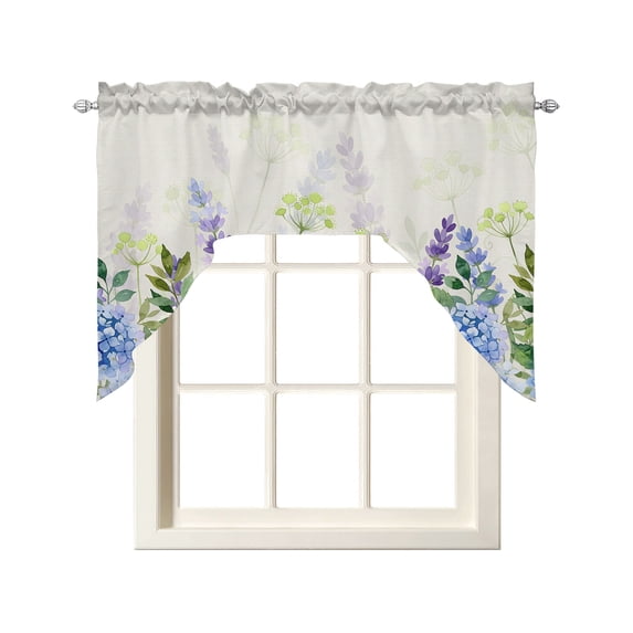 Blue Hydrangea Flower Swag Curtains for Kitchen Farmhouse Country ...