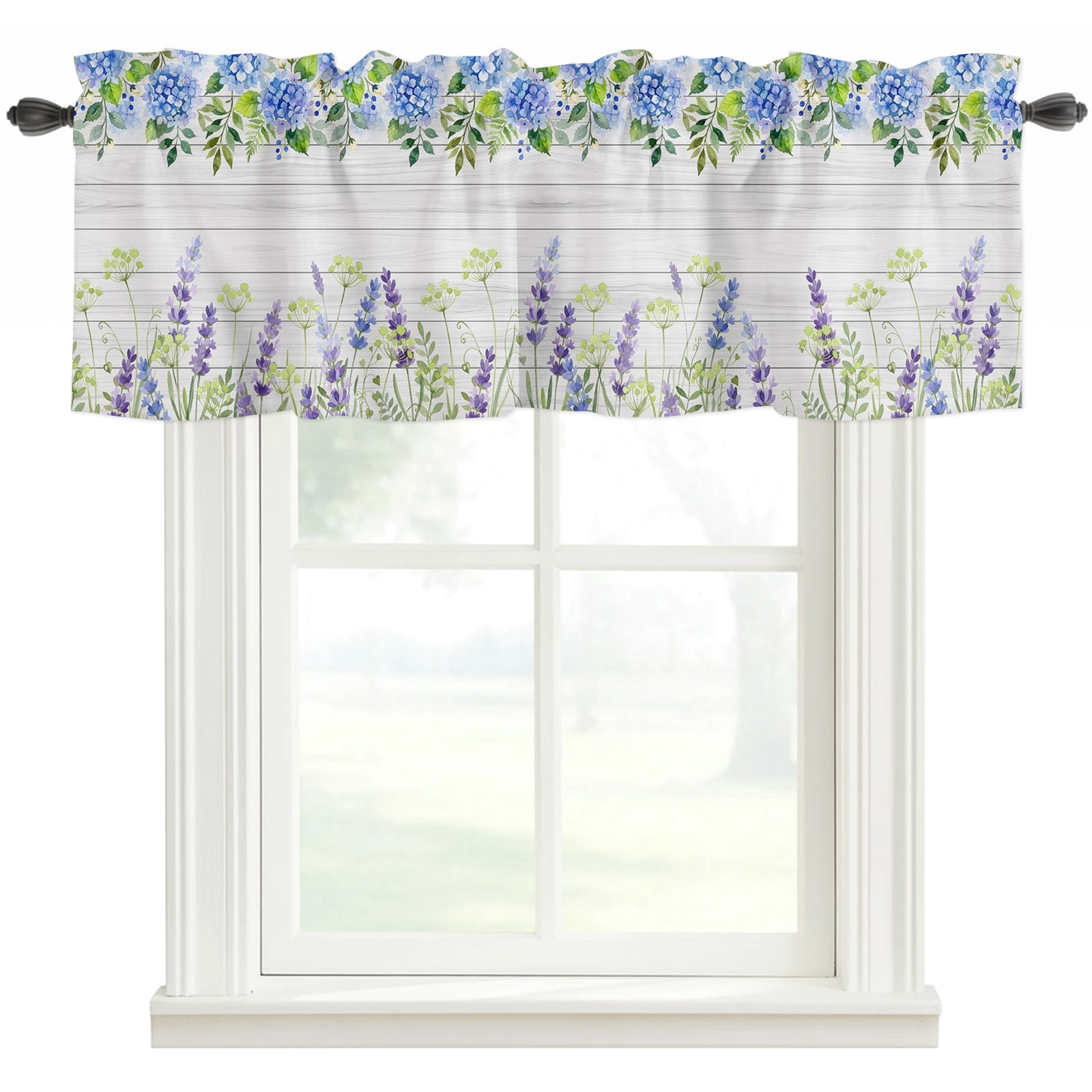 Blue Hydrangea Flower Valances for Windows Farmhouse Kitchen Curtains ...