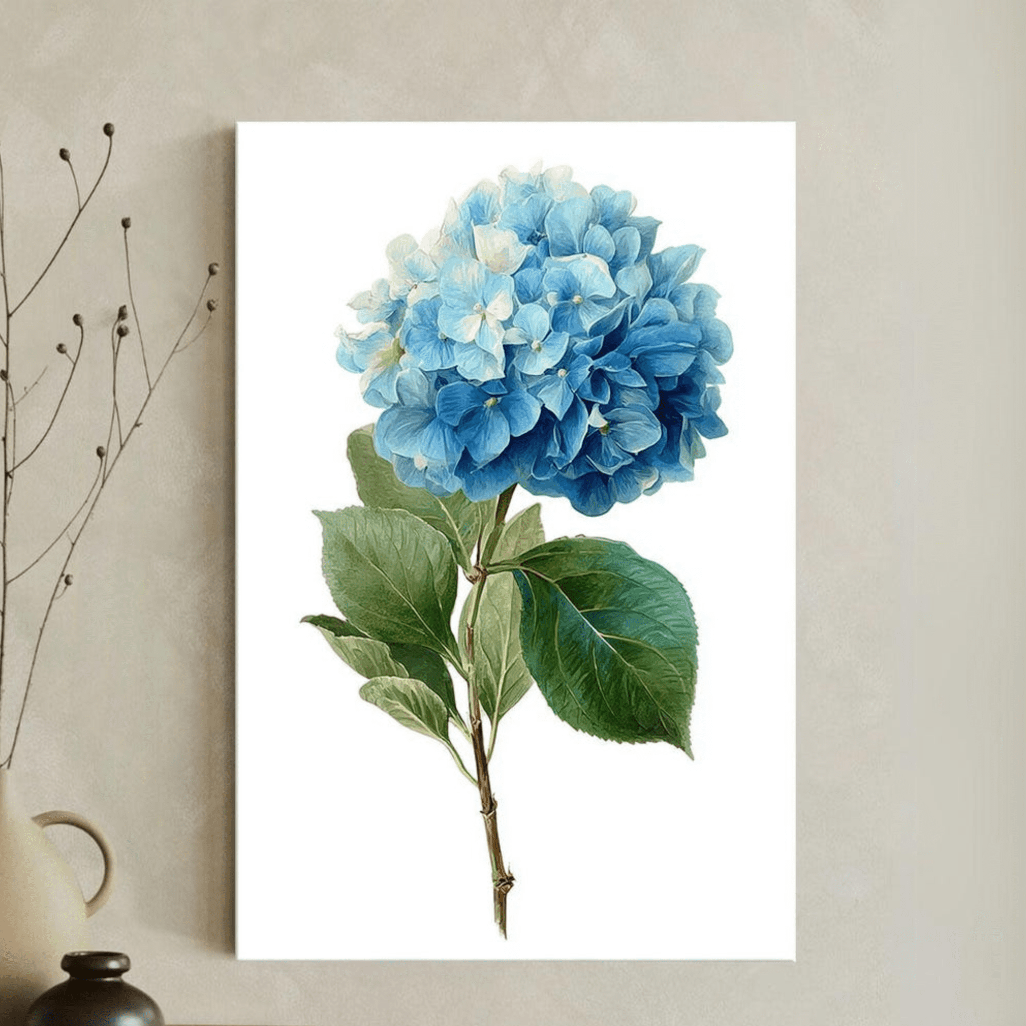 Blue Hydrangea Flower Vintage Botanical Farmhouse Cottage Floral Poster ...