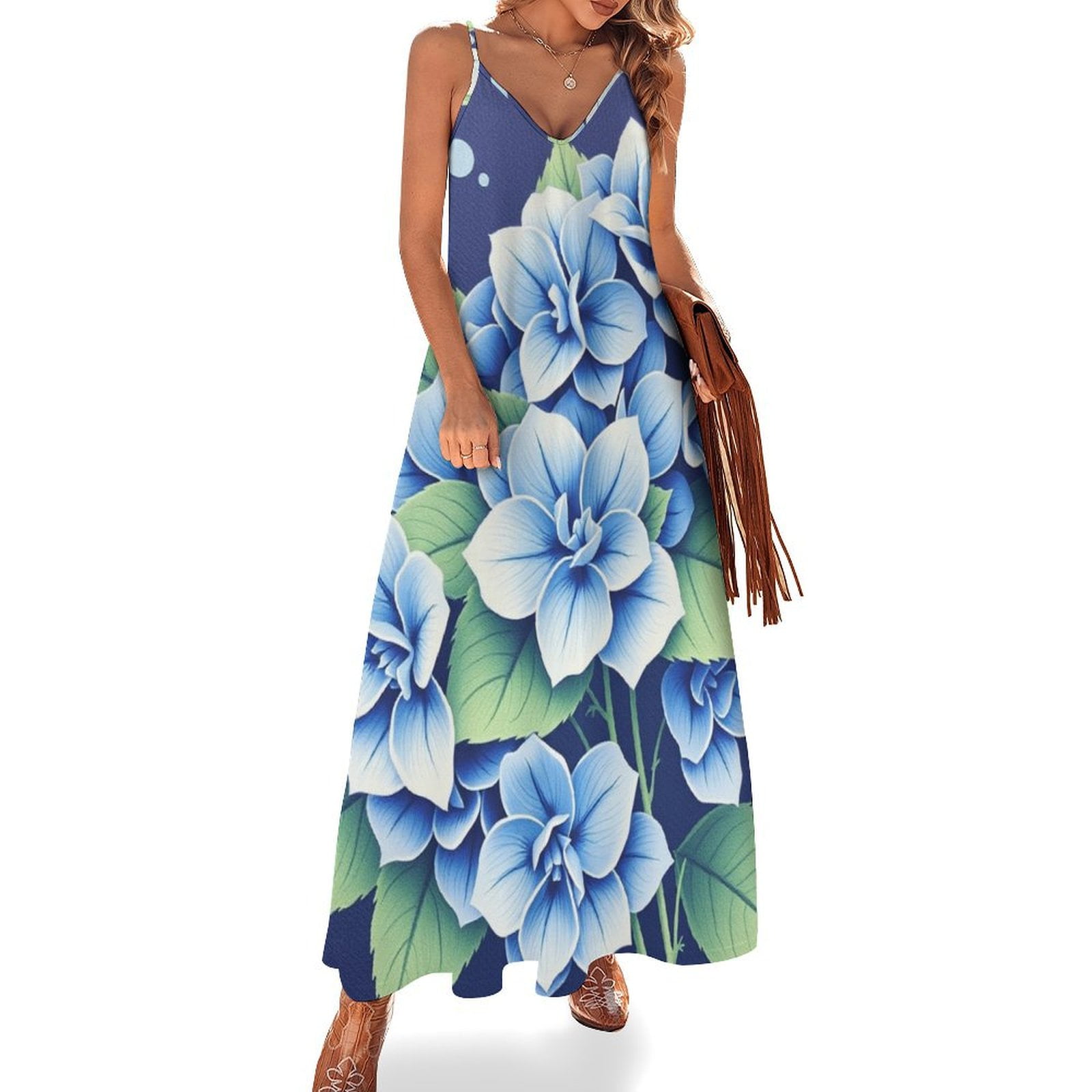 Blue Hydrangea Flowers Blooming Sleeveless Dress Beach Outfits for Women Luxury Dress Dress ...