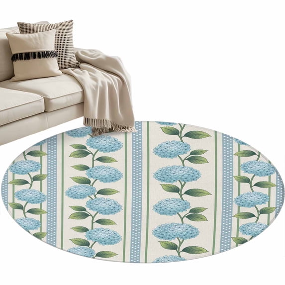 Blue Hydrangea Flowers Round Rug 4ft Washable Circle Entryway Rugs Non ...