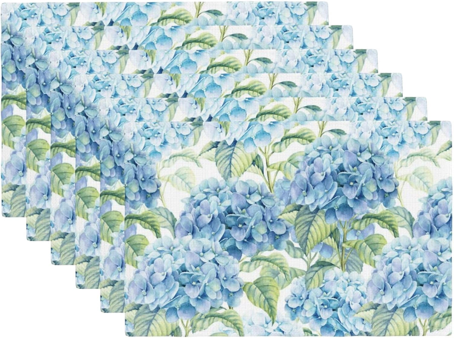 Blue Hydrangea Flowers Watercolor Placemats Set of 6 Double Side Place ...
