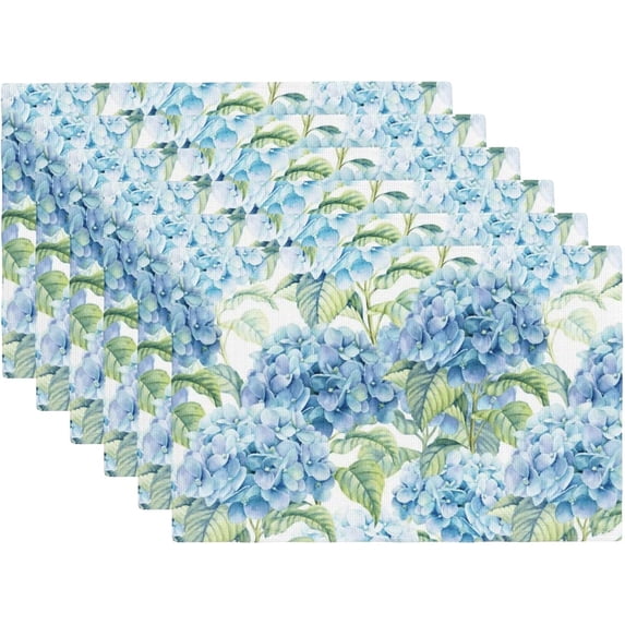 Blue Hydrangea Flowers Watercolor Placemats Set of 6 Double Side Place ...