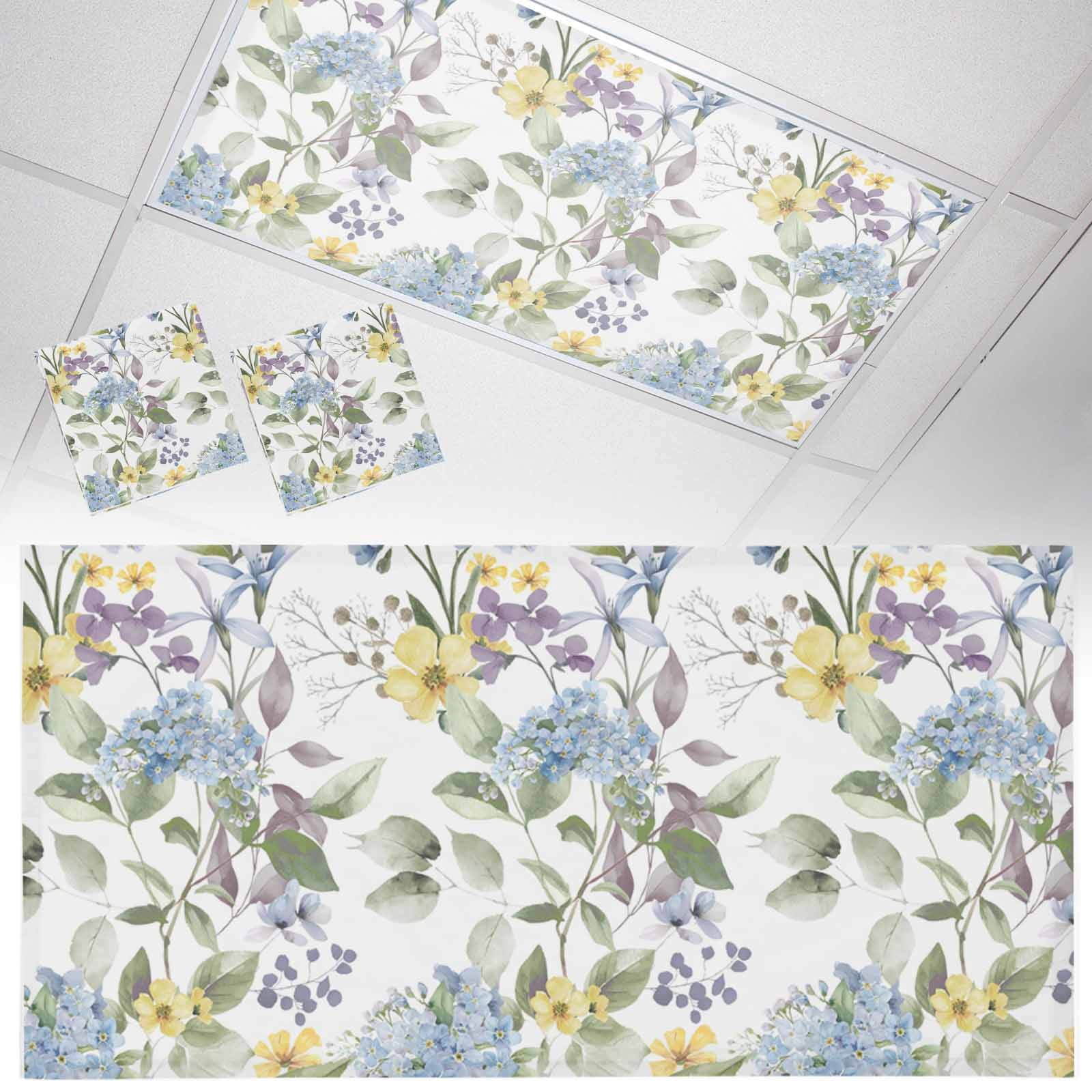 Blue Hydrangea Fluorescent Light Covers Watercolor Spring Yellow Floral ...