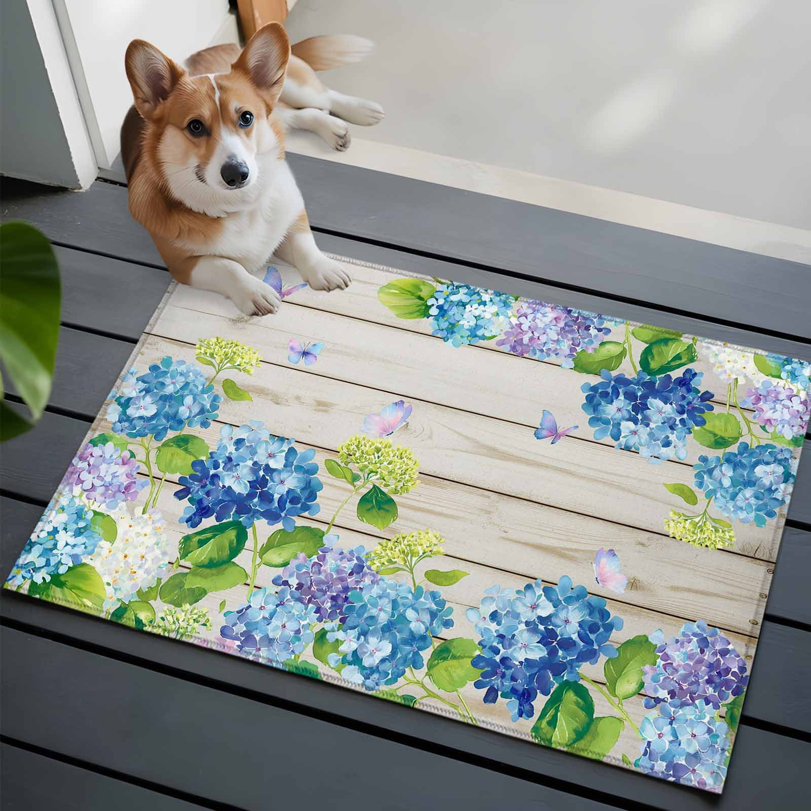 Blue Hydrangea Front Door Rugs 2x3 ft Watercolor Blue Purple Flower ...