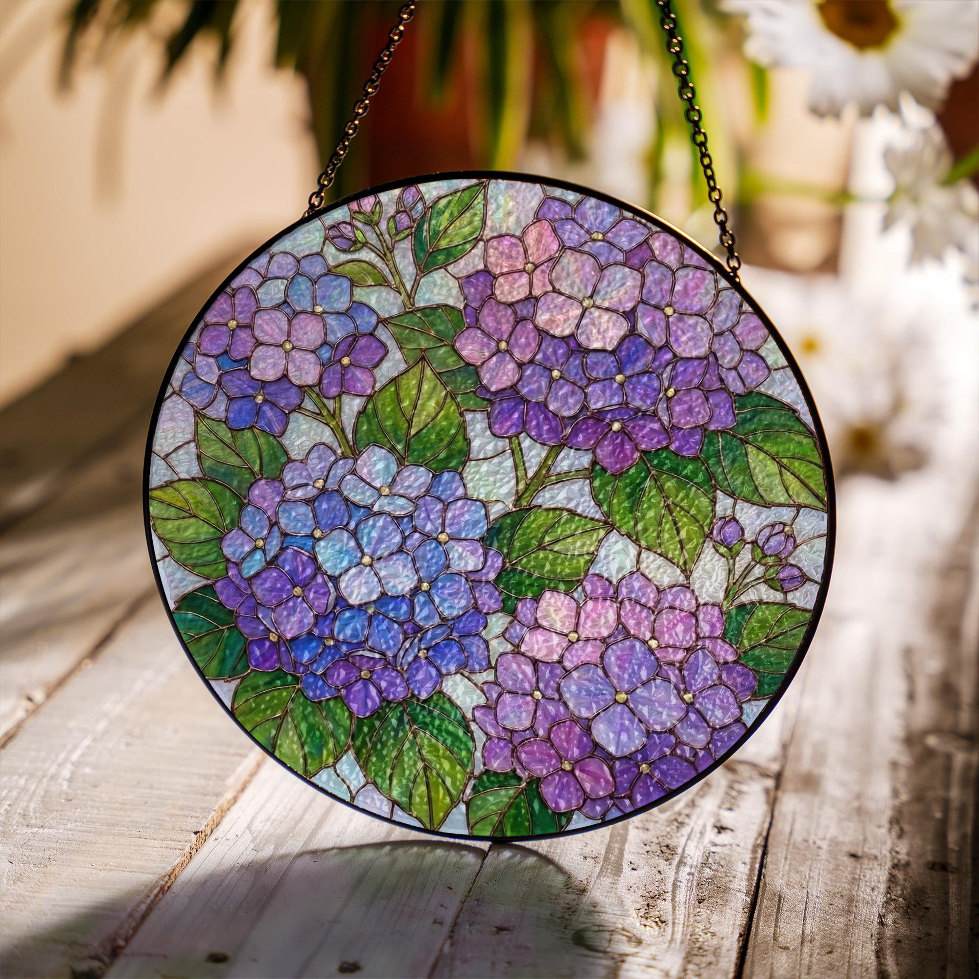 Blue Hydrangea Glass Suncatcher, Glass Flowers, Floral Window Hanging ...