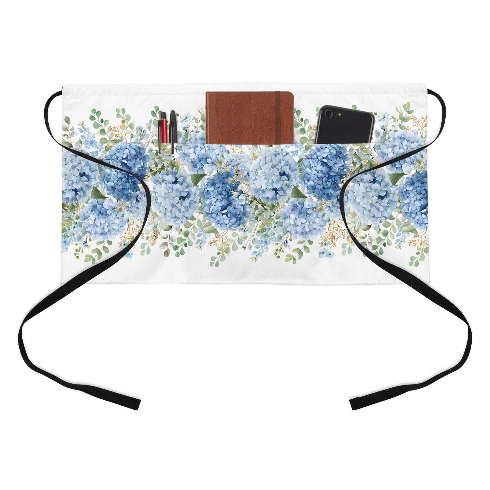 Blue Hydrangea Half Waist Apron Rustic Summer Blue Floral Leaf Short ...