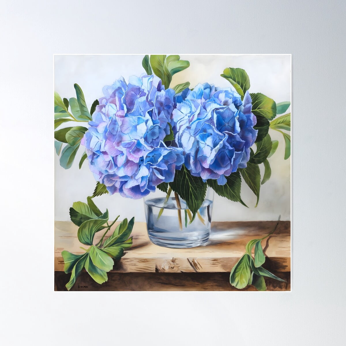Blue Hydrangea In Glass Vase Poster Wall Art, Modern Wall Decor For ...