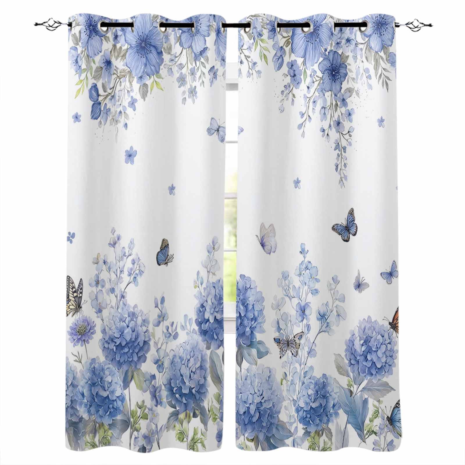 Blue Hydrangea Kitchen Curtains Farm Florals Butterflies Botanical ...