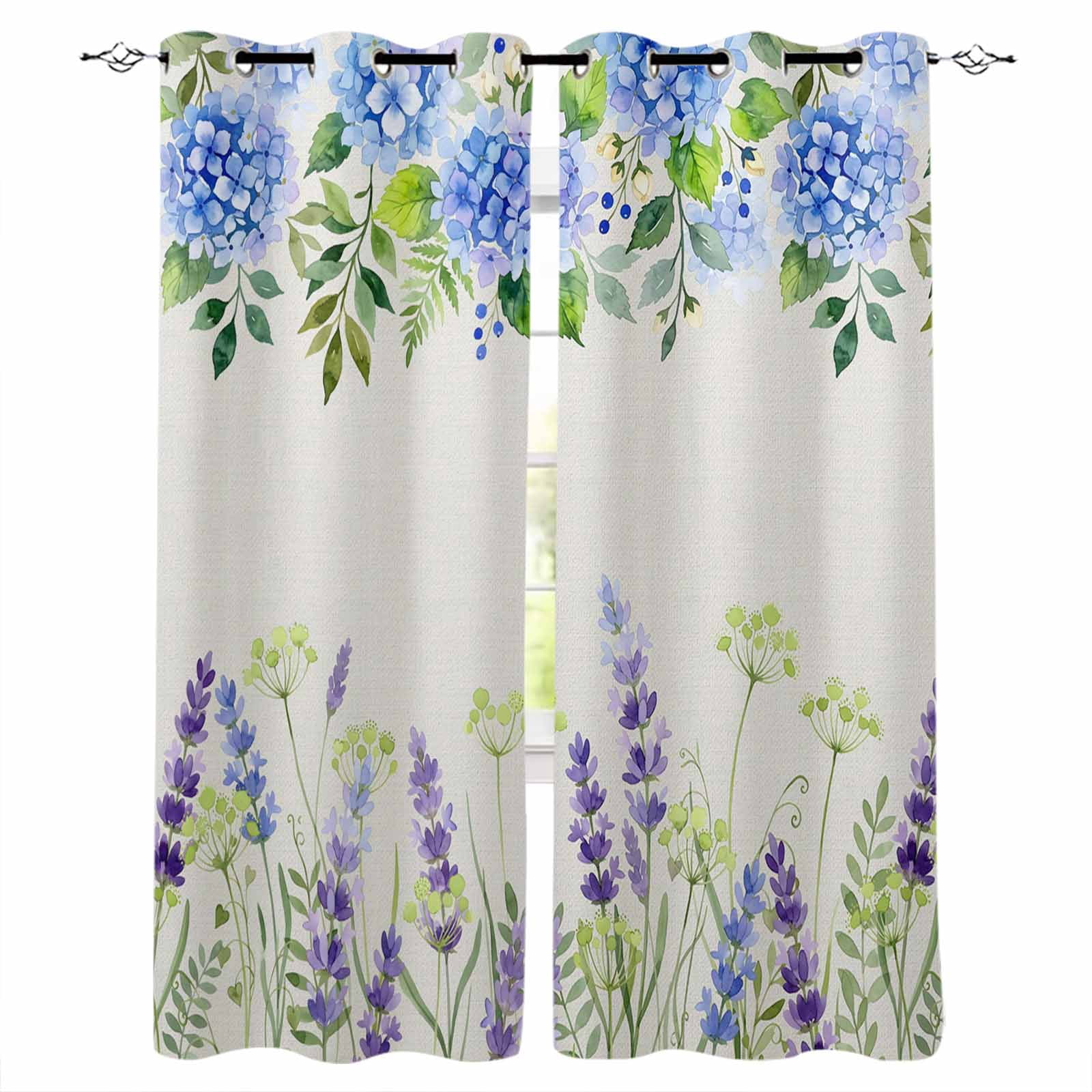 Blue Hydrangea Kitchen Curtains Farmhouse Country Wild Flowers Beige ...