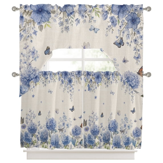 Blue Hydrangea Kitchen Curtains Swag Valance and Tier Curtains Set 24 ...