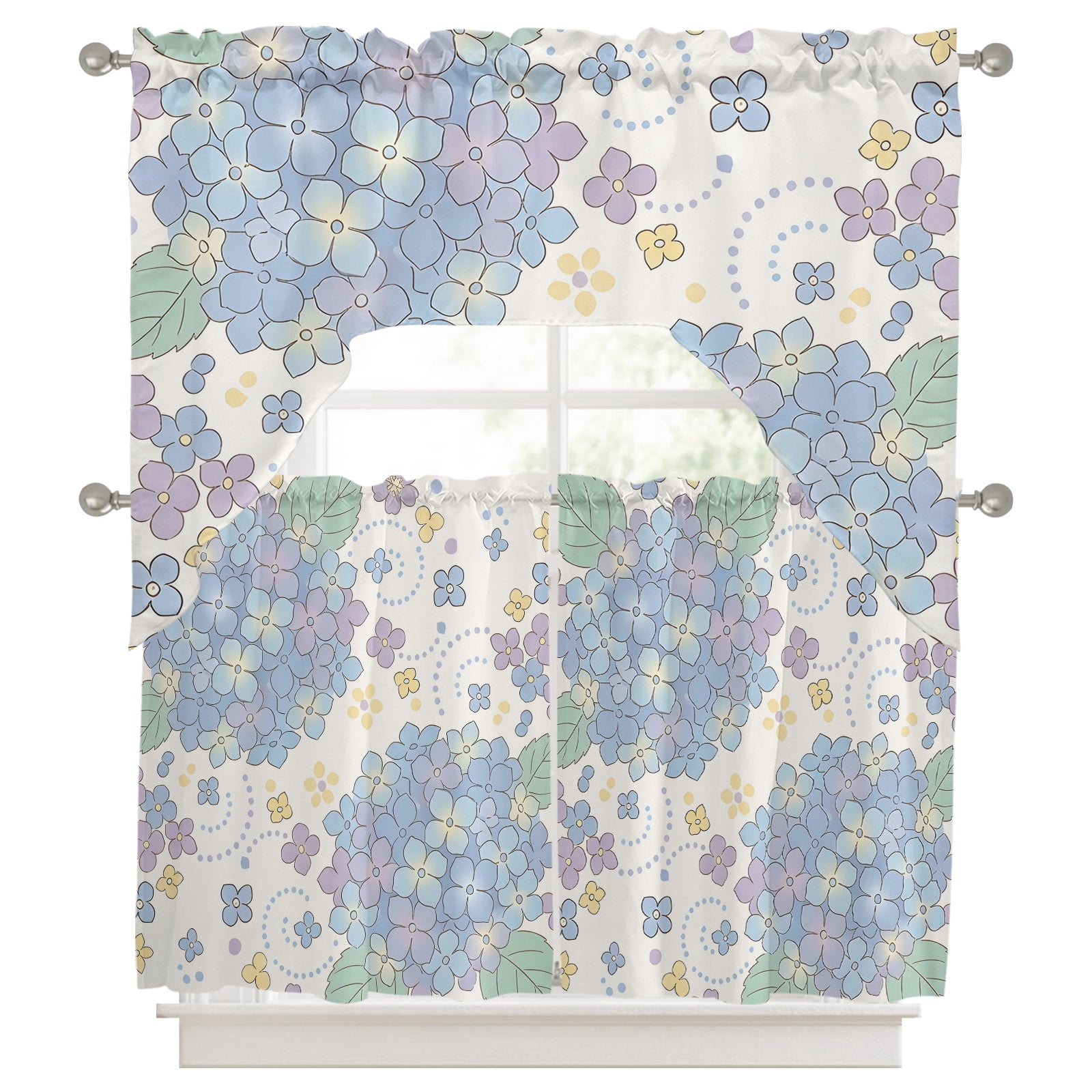 Blue Hydrangea Kitchen Curtains Swag Valance and Tier Curtains Set 36 ...