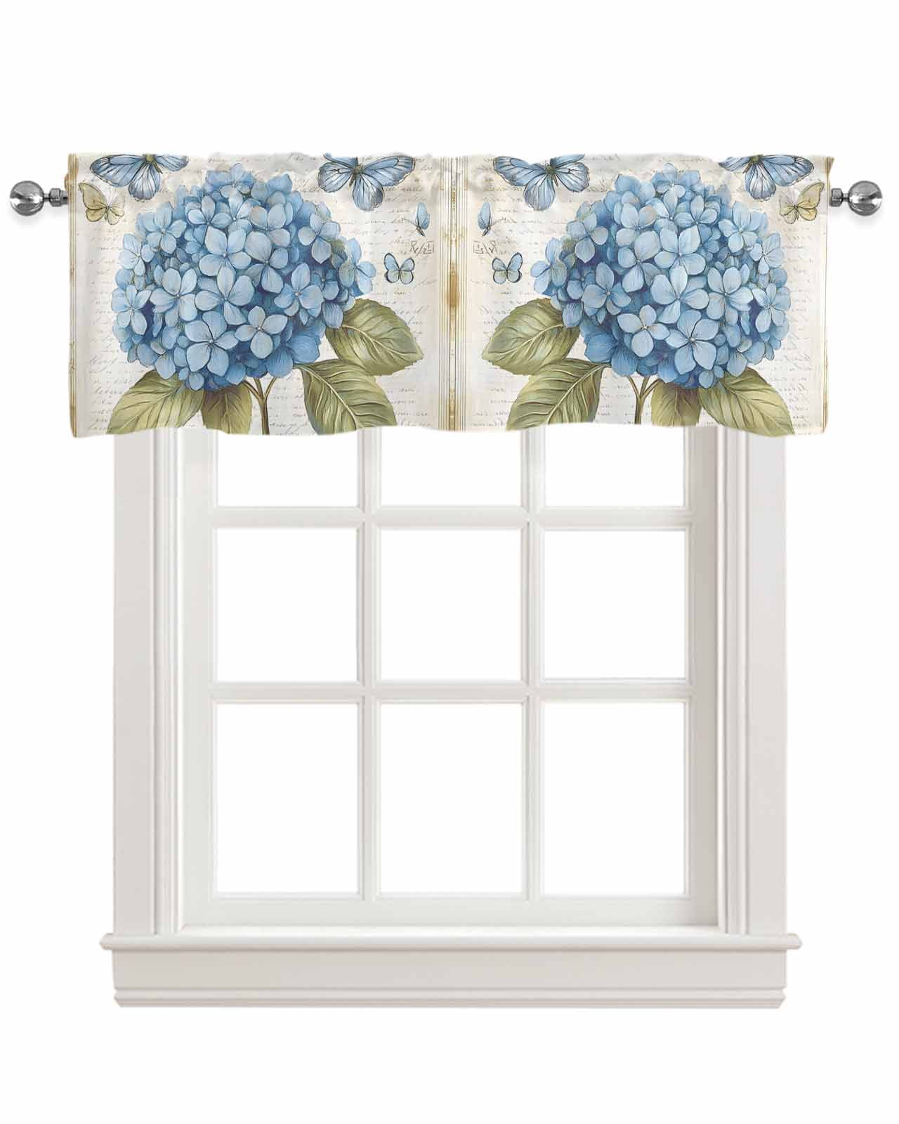 Blue Hydrangea Kitchen Valances for Windows Farmhouse Linen Window ...