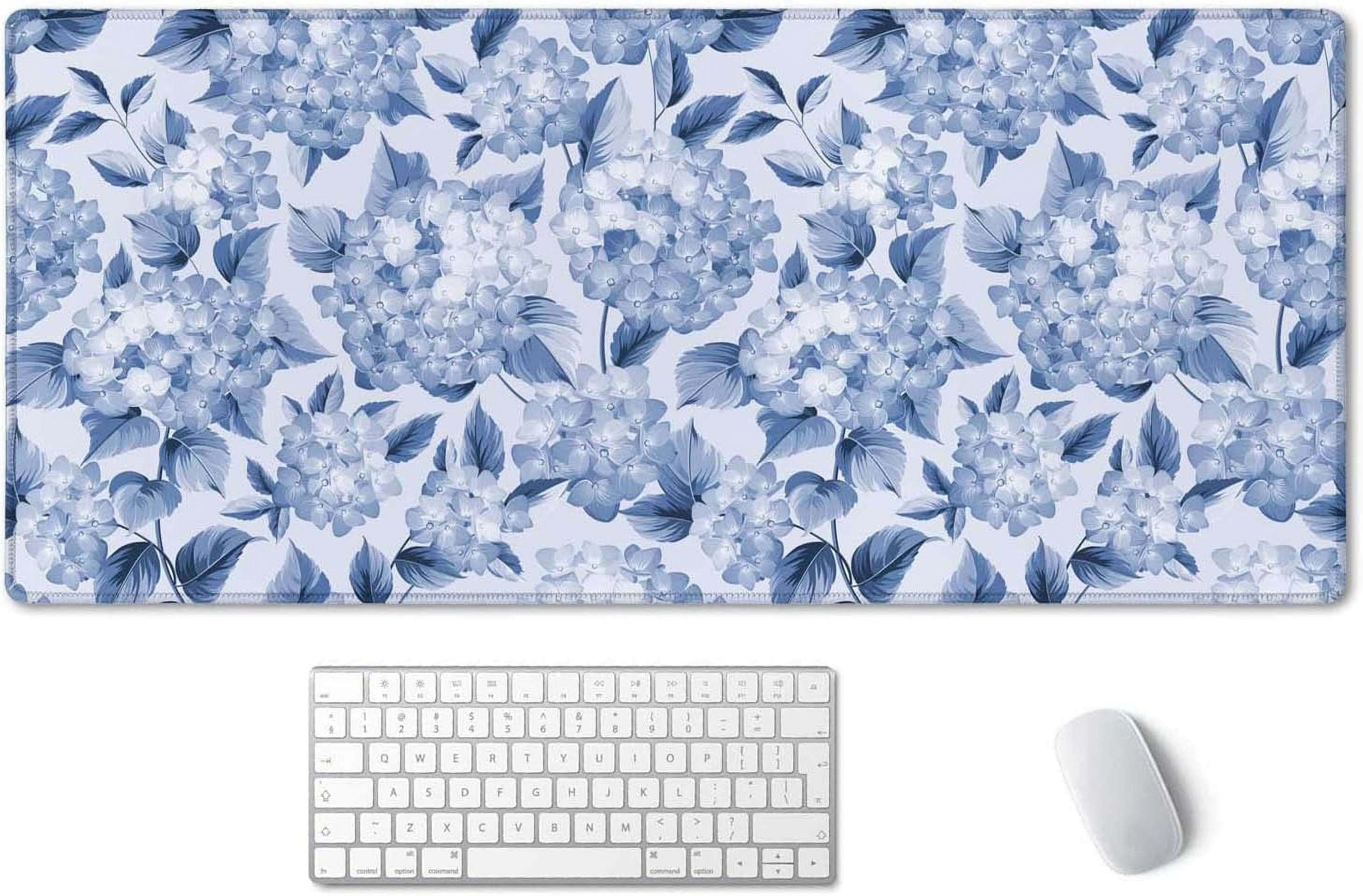 Blue Hydrangea Large Aesthetic Flower Desk Mat 35.5x15.7in Waterproof ...
