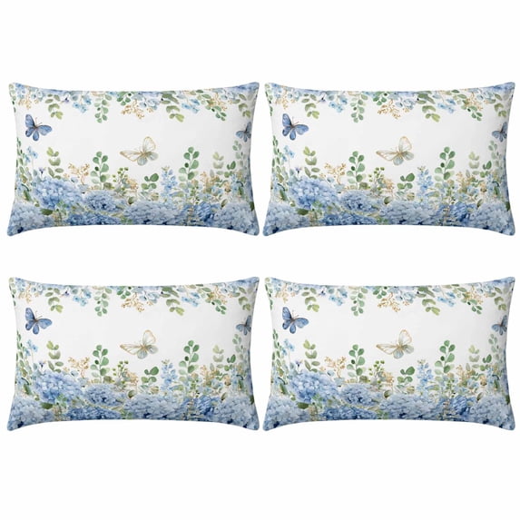 Blue Hydrangea Lumbar Pillow Covers 12 x 20 Inch Pillow Covers Set of 4 ...