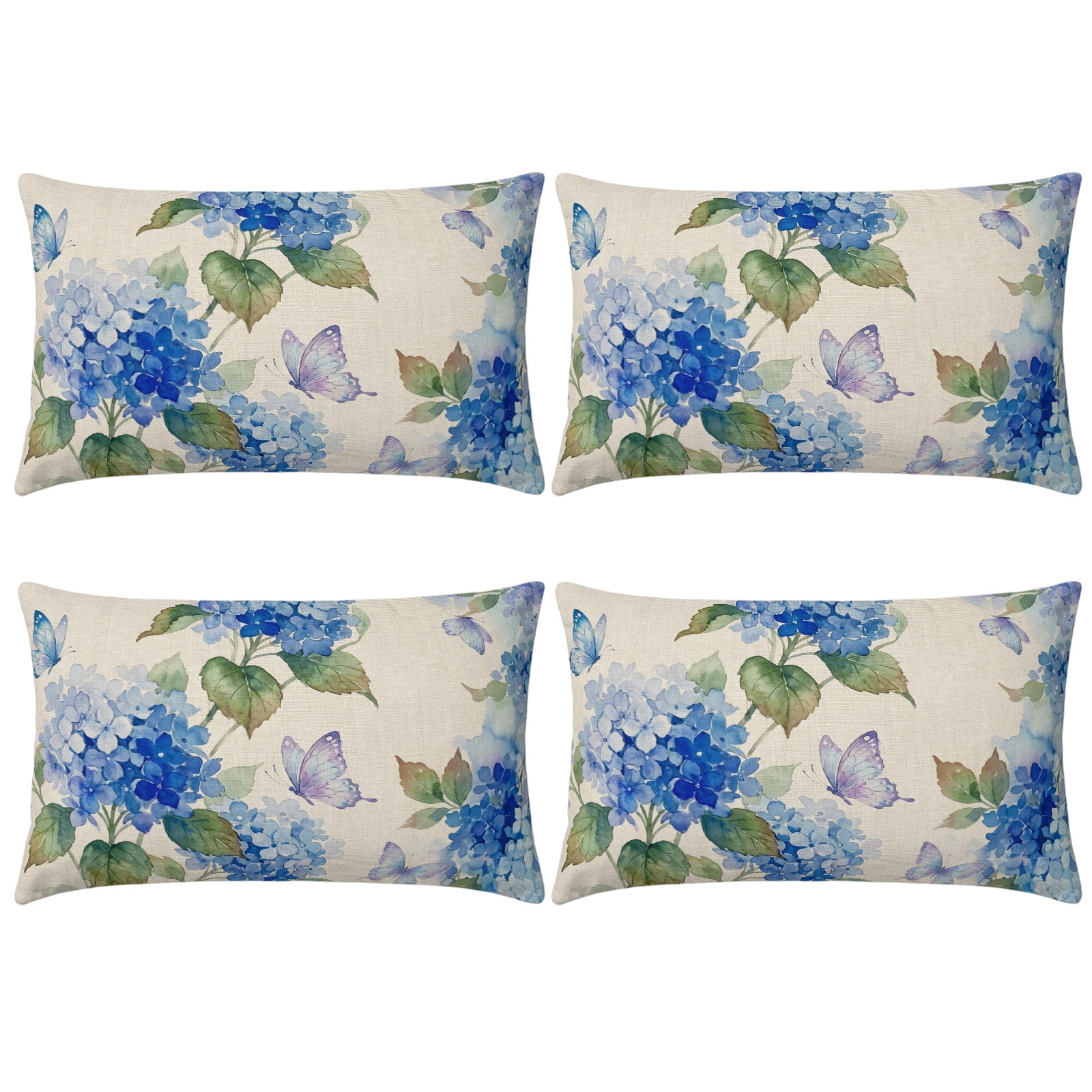 Blue Hydrangea Lumbar Pillow Covers 12 x 20 Inch Pillow Covers Set of 4 ...