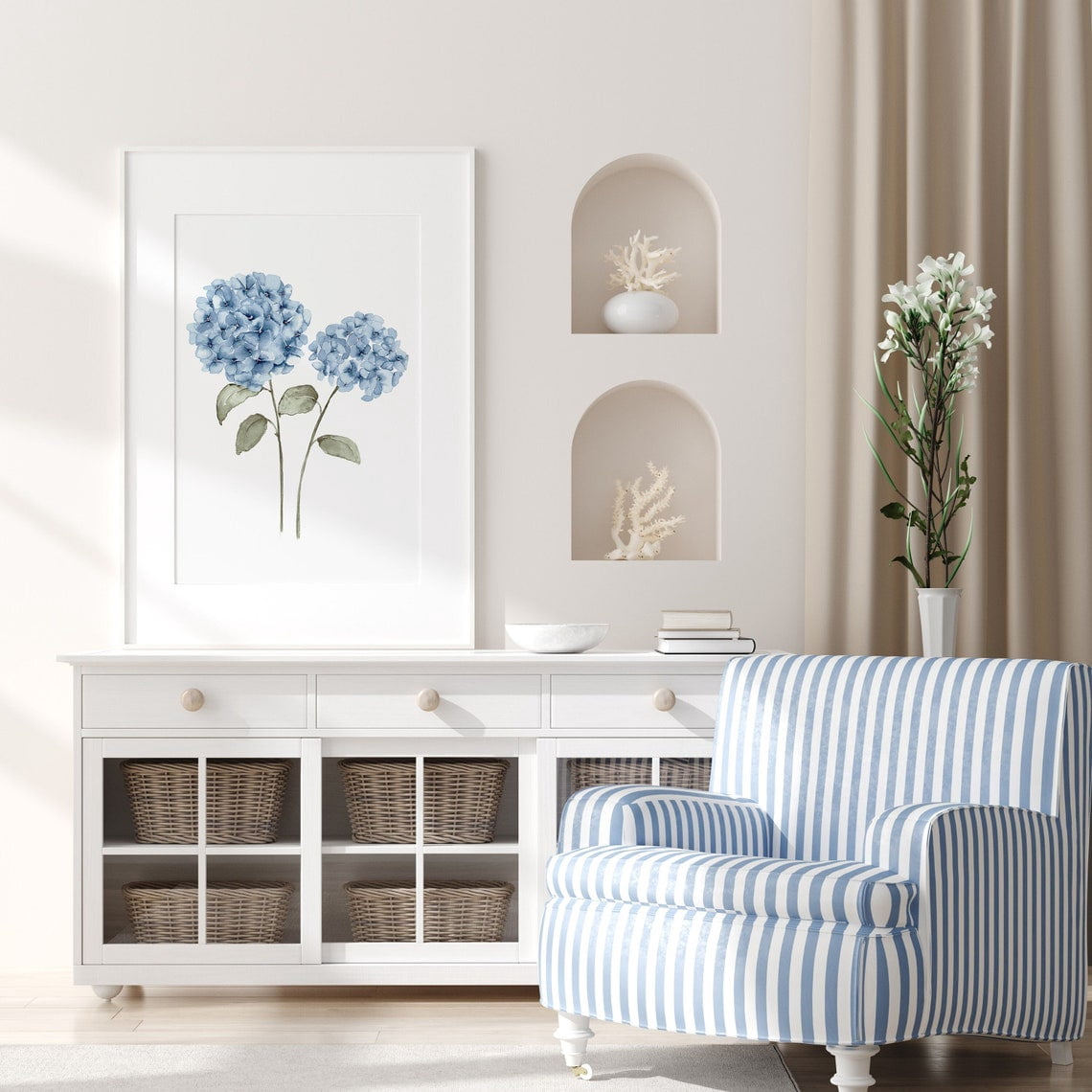 Blue Hydrangea Minimal Botanical Wall Art Poster Unframed Paper Print ...