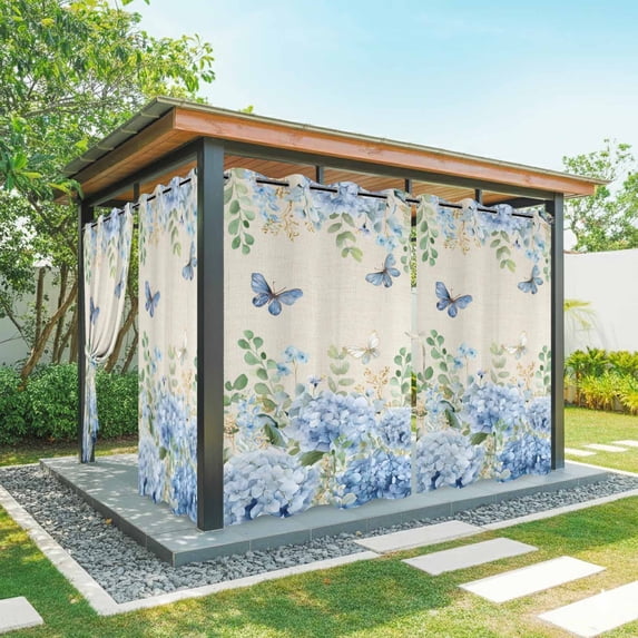 Blue Hydrangea Outdoor Curtains for Patio, Rustic Summer Blue Floral ...