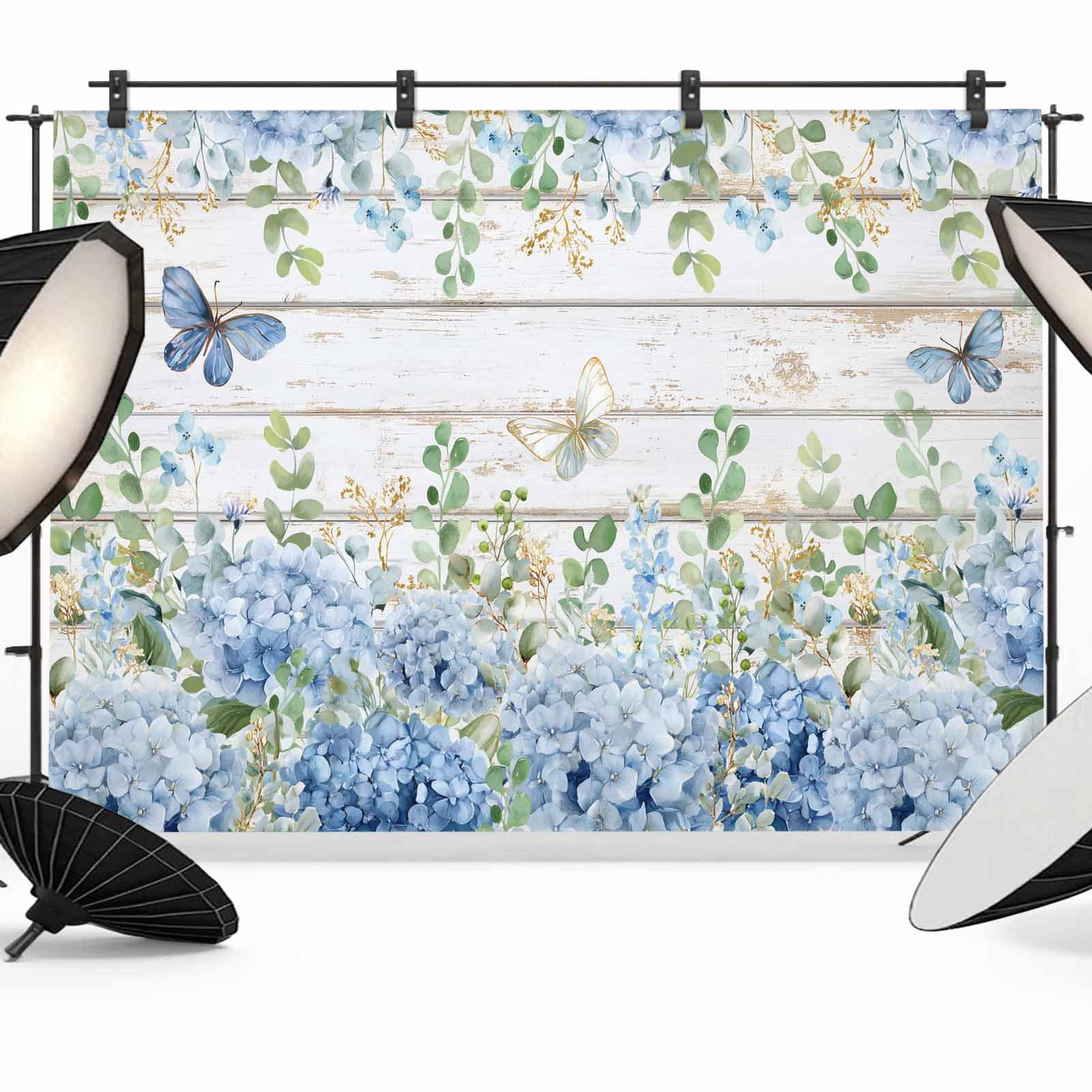 Blue Hydrangea Photography Backdrop 12x8FT, Rustic Summer Blue Floral ...
