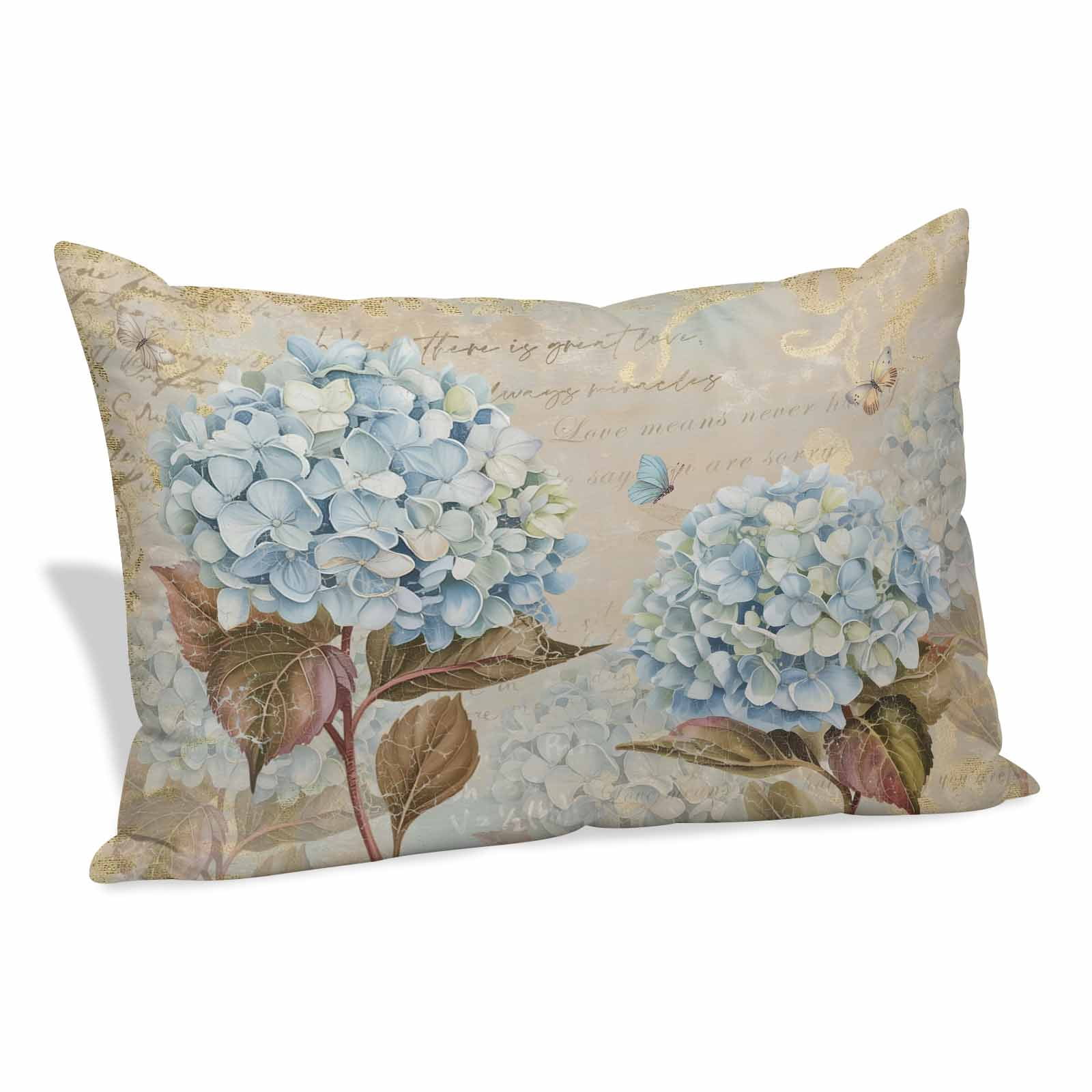 Blue Hydrangea Pillow Covers, Linen Long Throw Pillow Case, Flowers ...