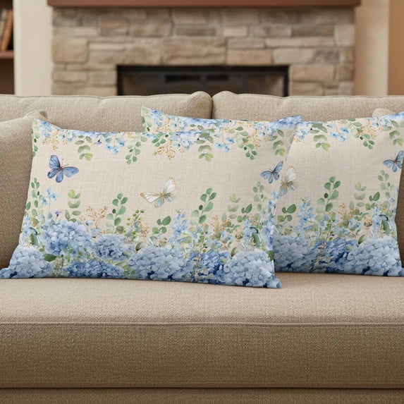 Blue Hydrangea Pillow Covers Set of 2, Rustic Summer Blue Floral ...