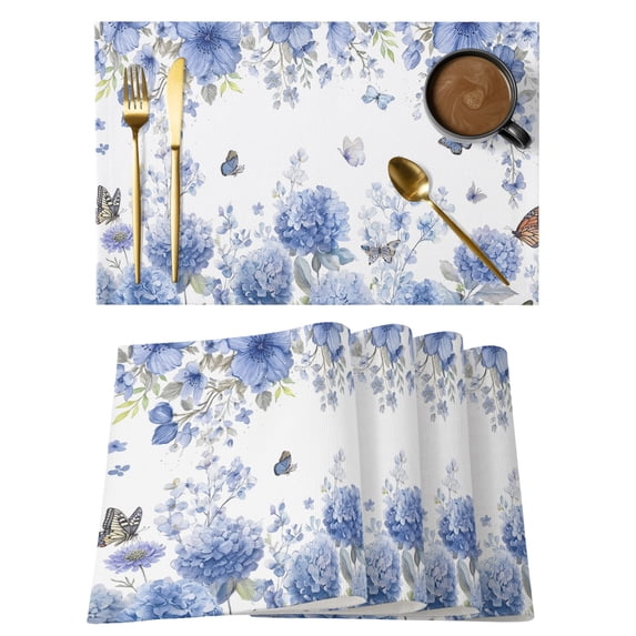 Blue Hydrangea Placemats Set of 2 Farm Florals Butterflies Botanical ...