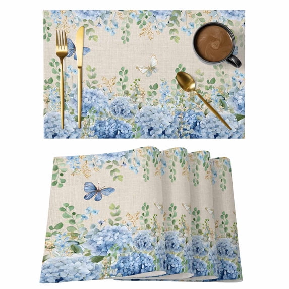 Blue Hydrangea Placemats Set of 4 Spring Summer Eucalyptus Vintage ...