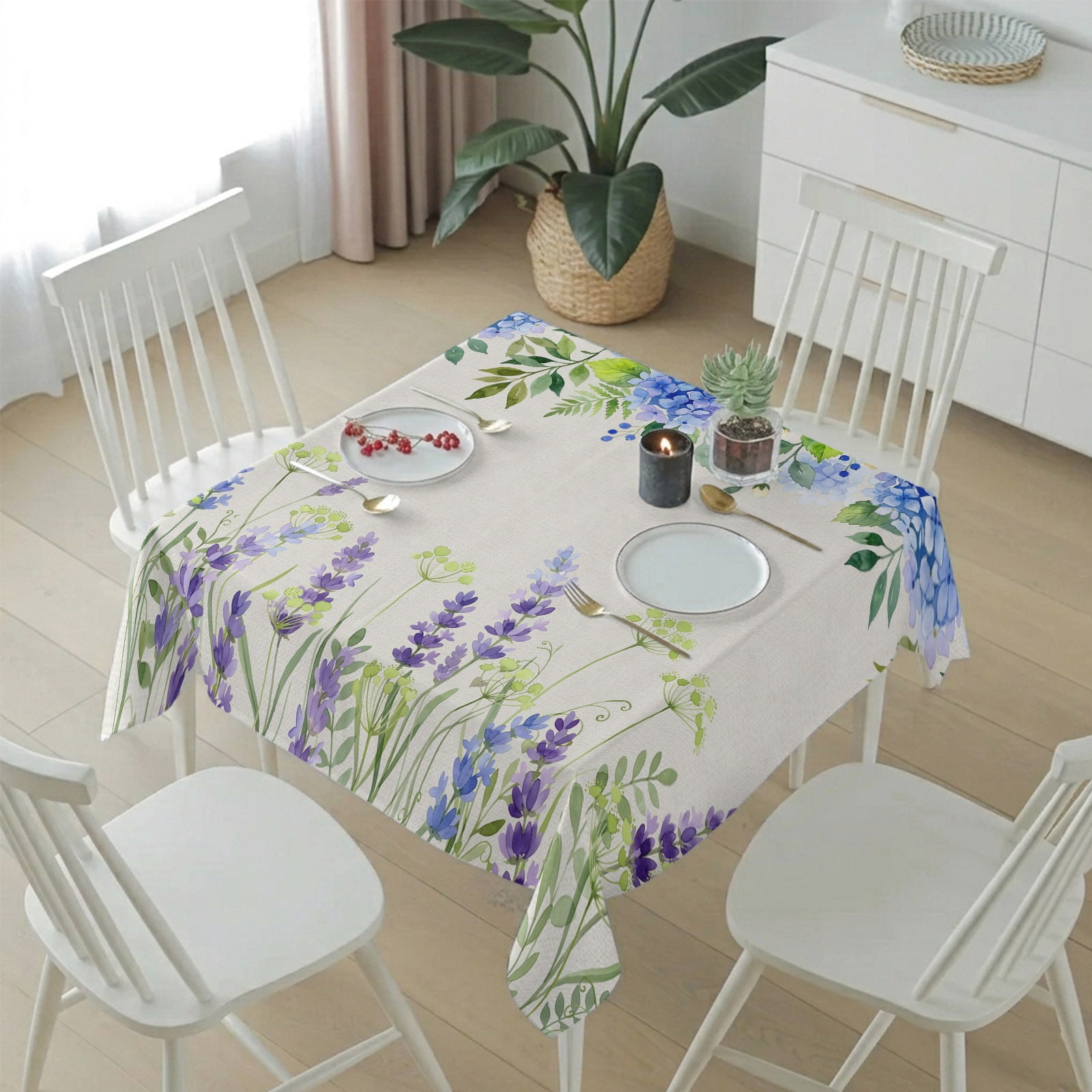 Blue Hydrangea Purple Lavender Table Cloth 54x54in, Waterproof Square ...