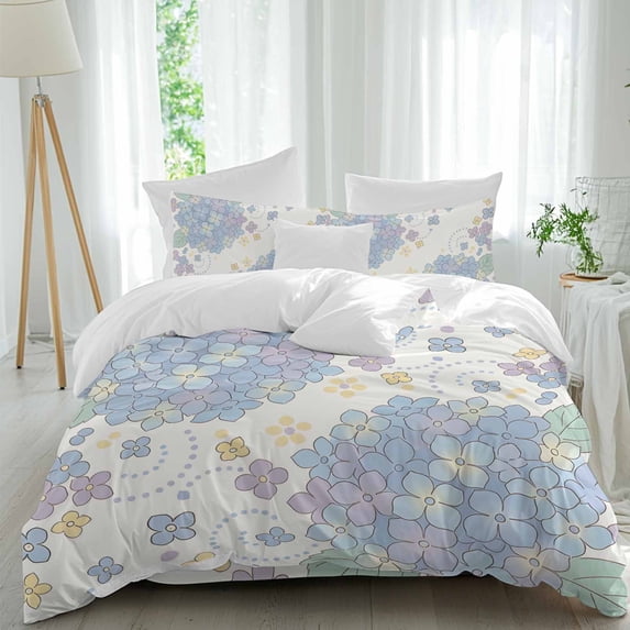 Blue Hydrangea Queen Size 4 piece Duvet Cover Set, Watercolor Hand ...