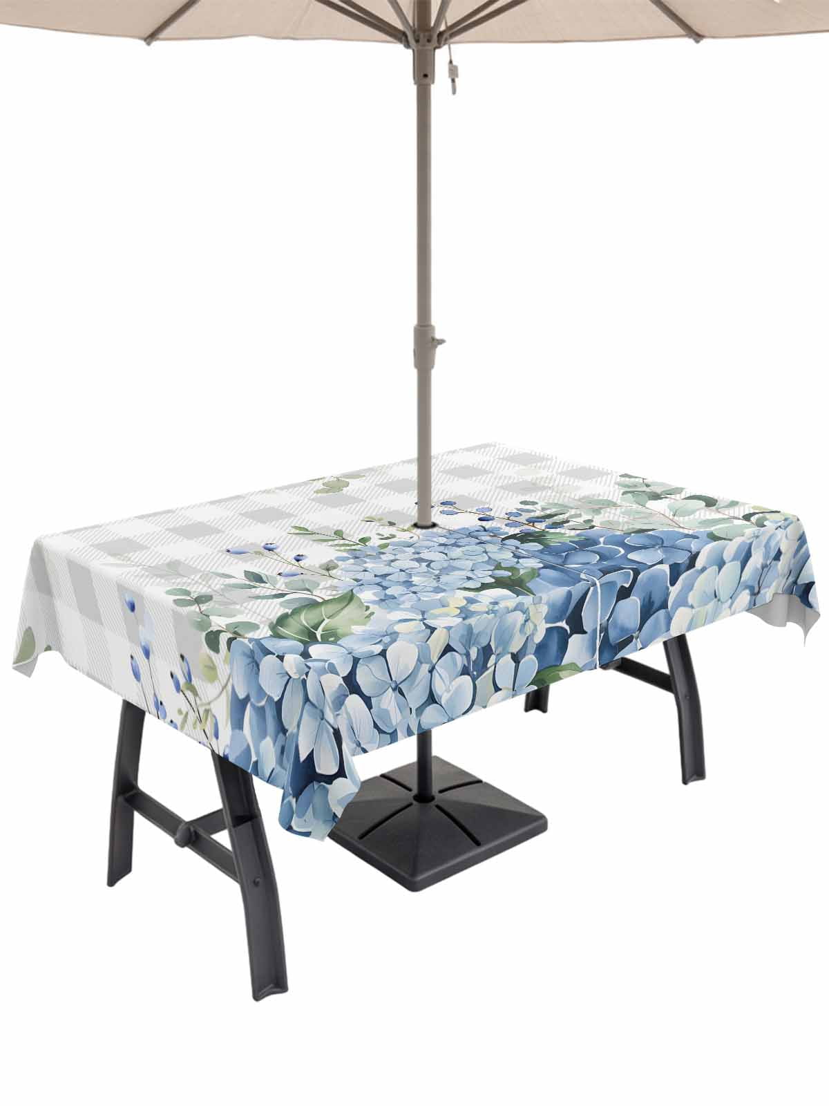 Blue Hydrangea Rectangle Outdoor Tablecloth with Umbrella Hole ...