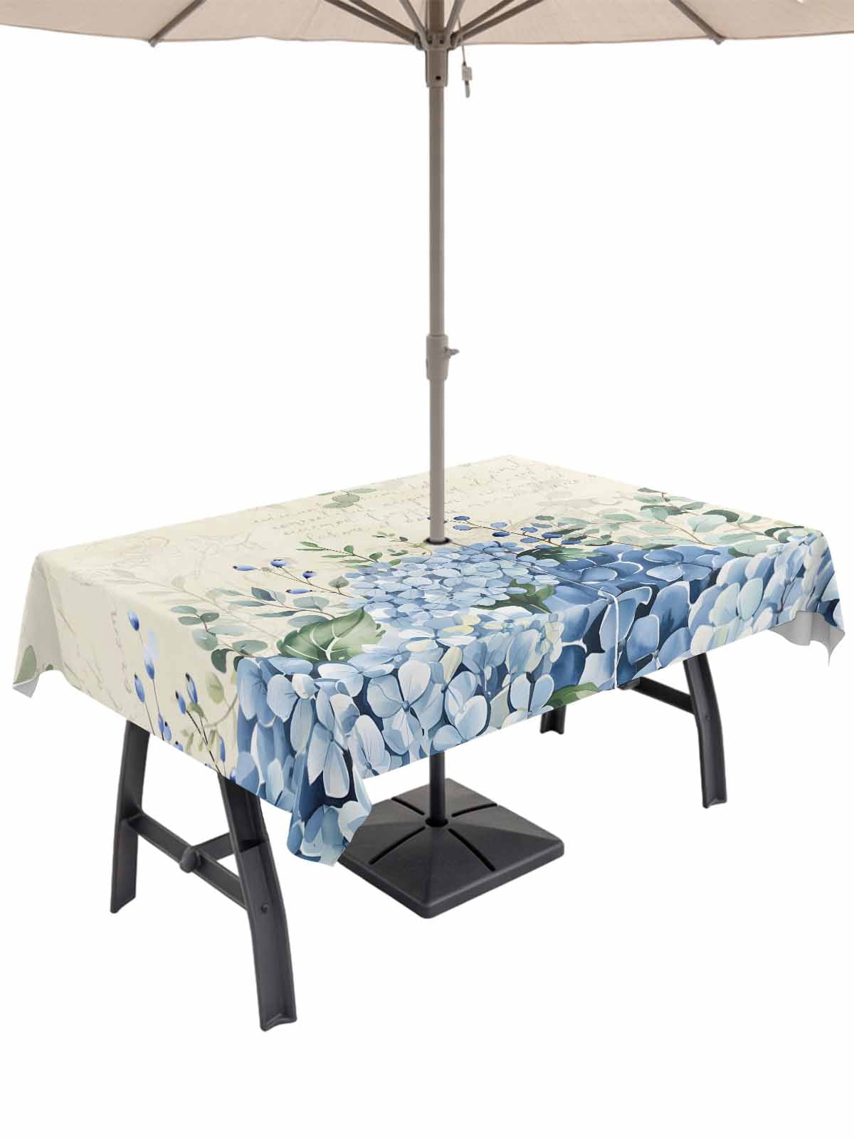 Blue Hydrangea Rectangle Outdoor Tablecloth with Umbrella Hole ...