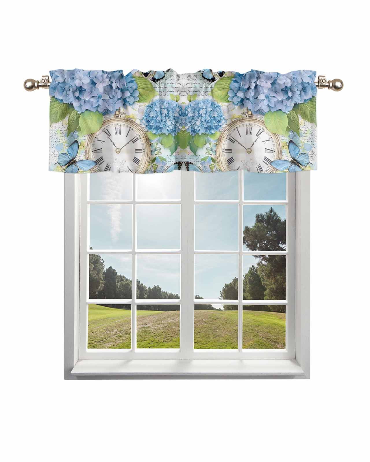 Blue Hydrangea Retro Curtain Valance for Windows/Living Room/Kitchen ...