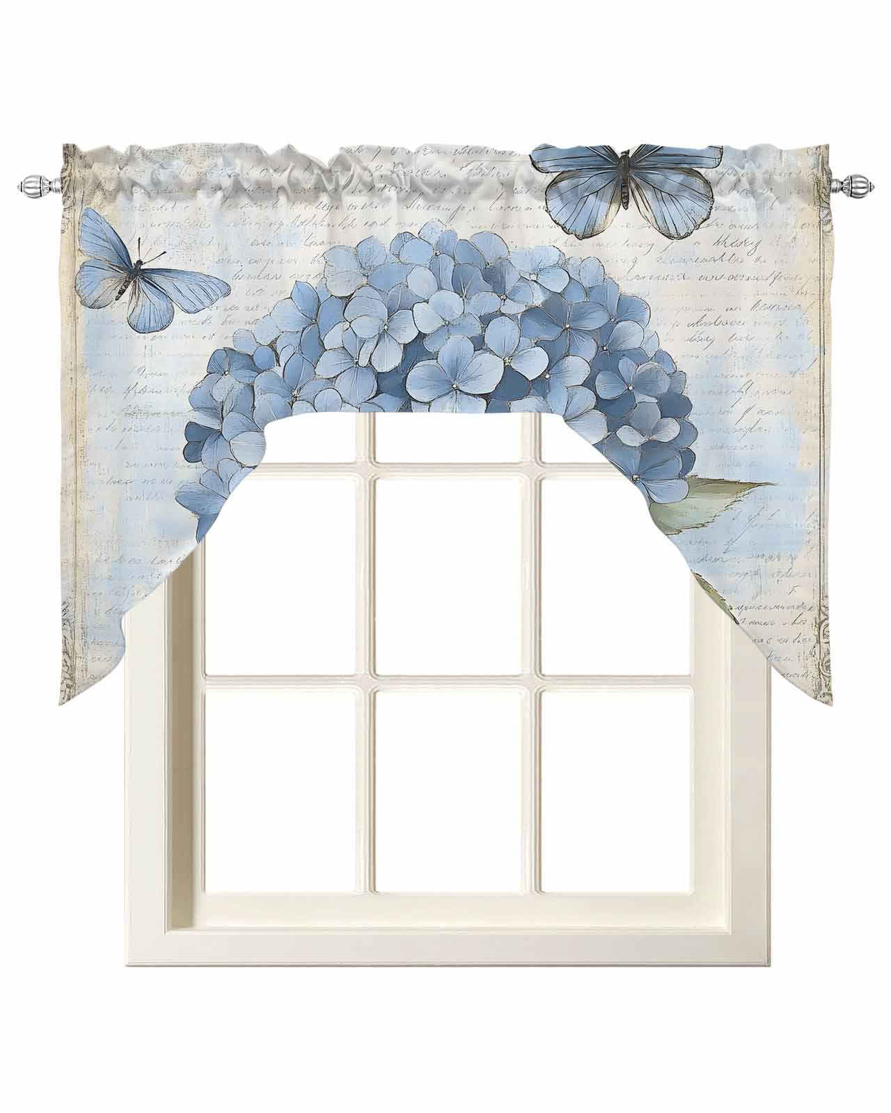 Blue Hydrangea Retro Kitchen Swag Valances for Windows ...