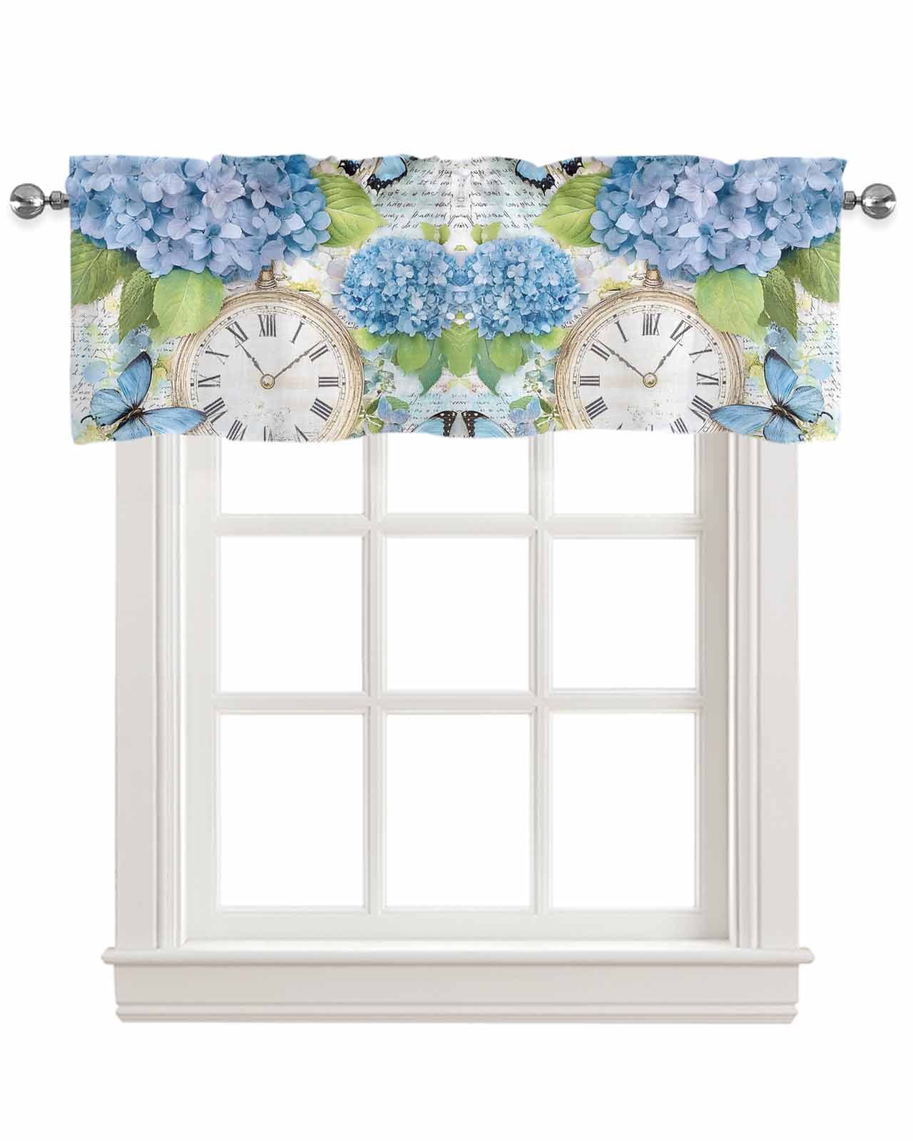 Blue Hydrangea Retro Kitchen Valances for Windows Farmhouse Linen ...