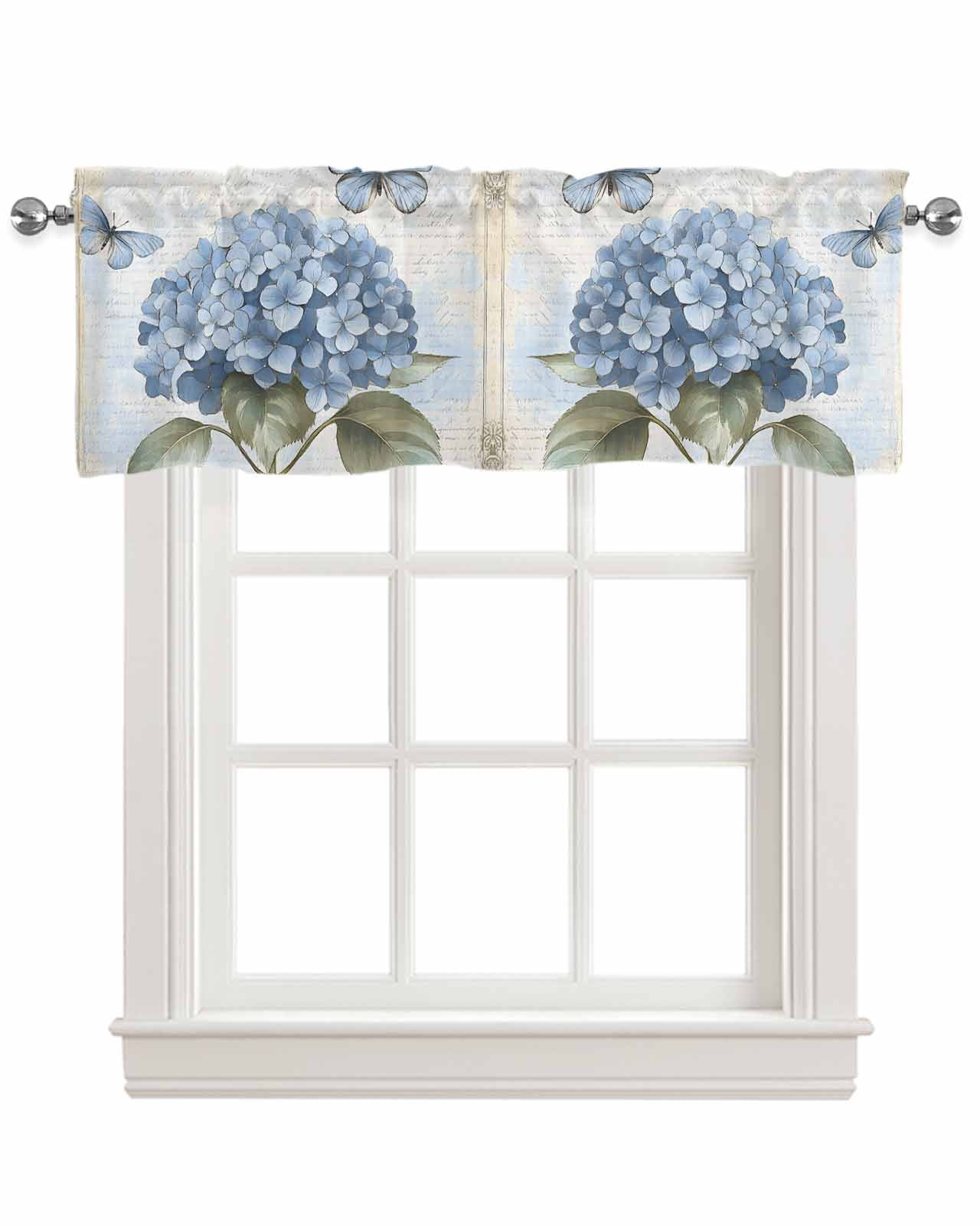 Blue Hydrangea Retro Kitchen Valances for Windows Farmhouse Linen ...