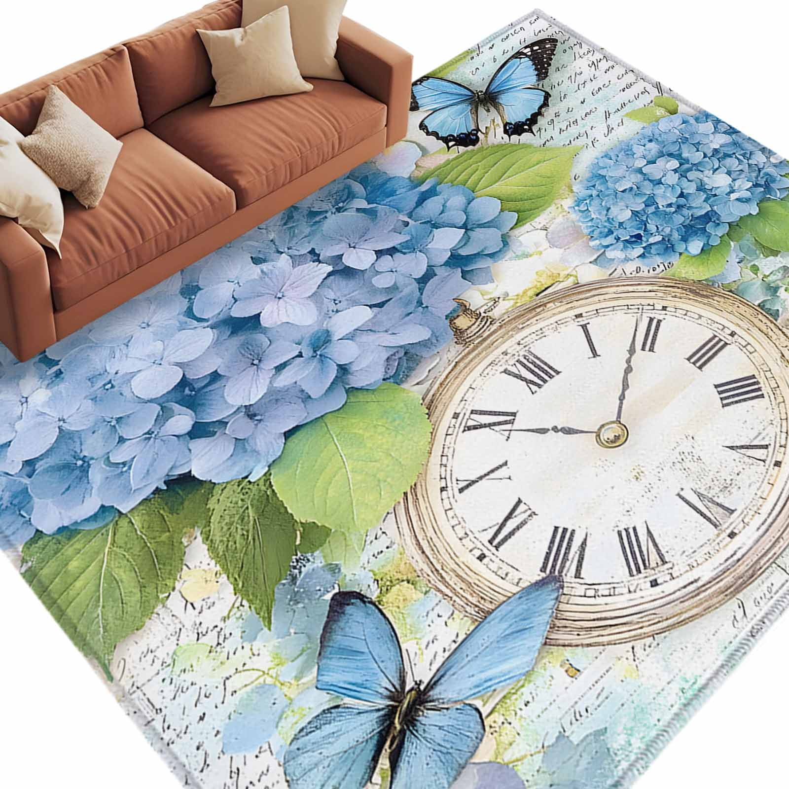 Blue Hydrangea Retro Large Area Rugs for Bedroom Living Room, Soft Non ...