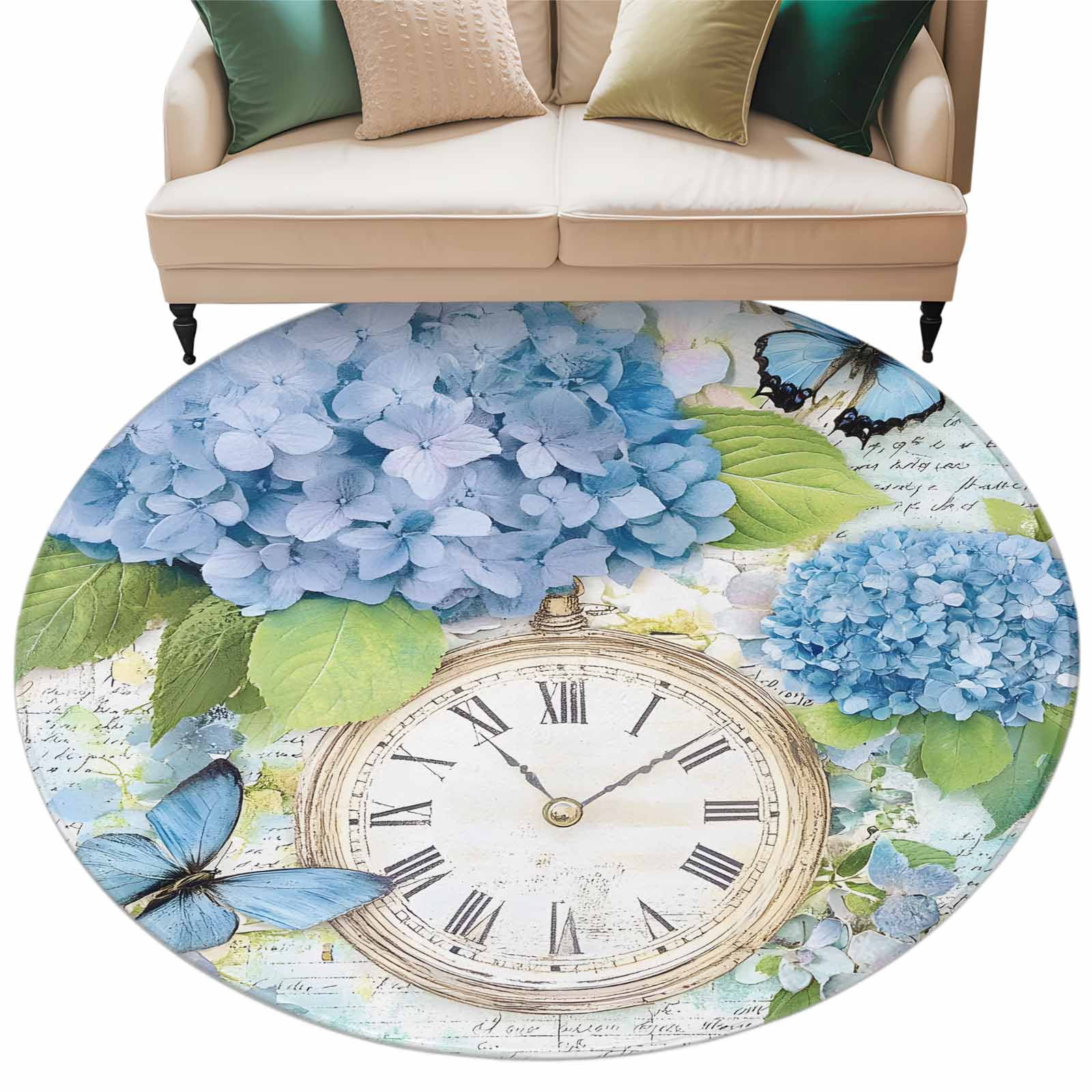Blue Hydrangea Retro Large Area Rugs for Bedroom Living Room, Soft Non ...
