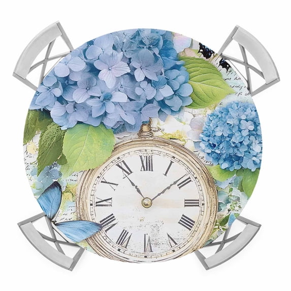 Blue Hydrangea Retro Round Tablecloth for 36-44 Inch Tables,Fitted ...