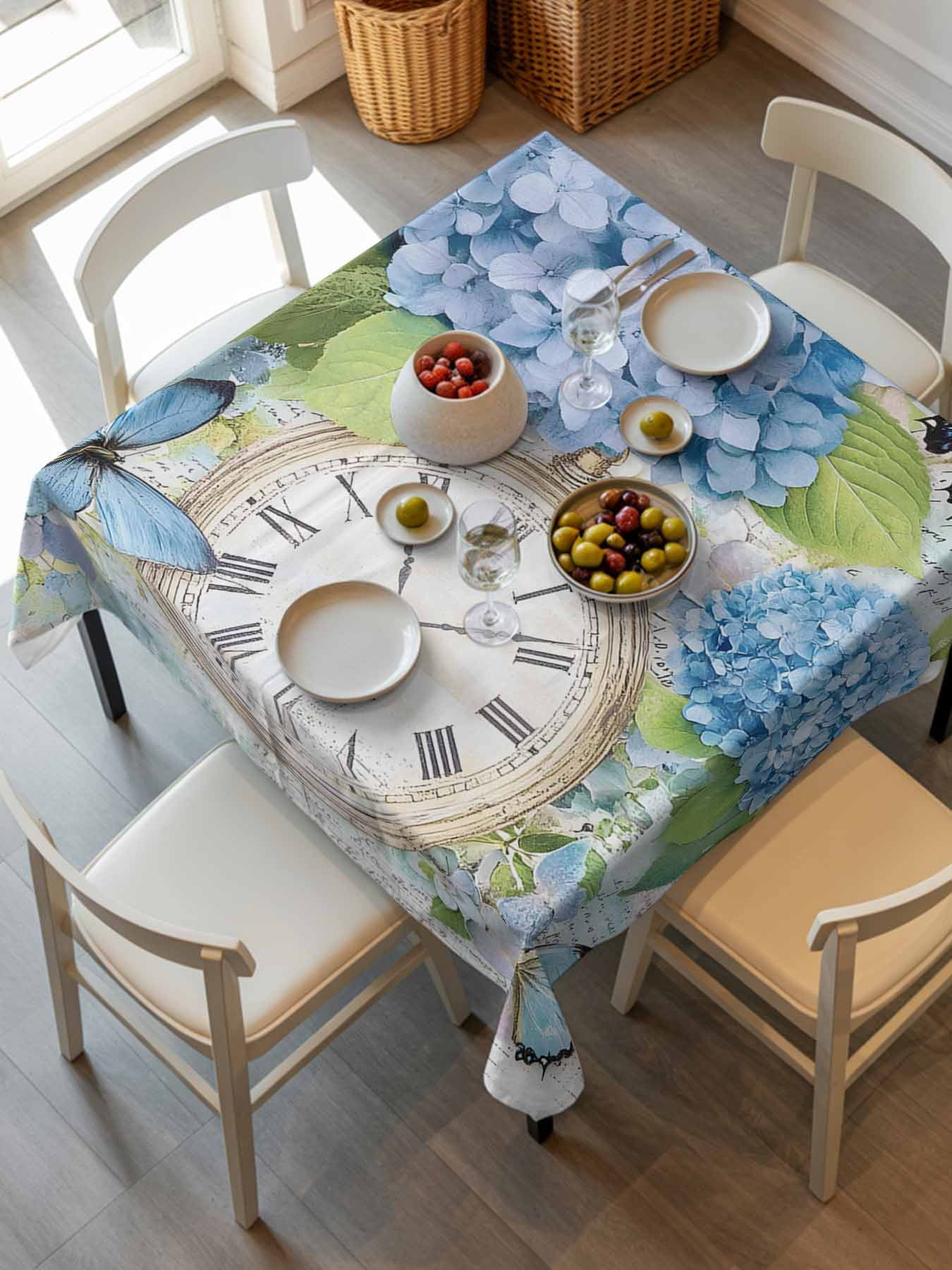 Blue Hydrangea Retro Tablecloth Square Table Cloth 60x60,Waterproof ...
