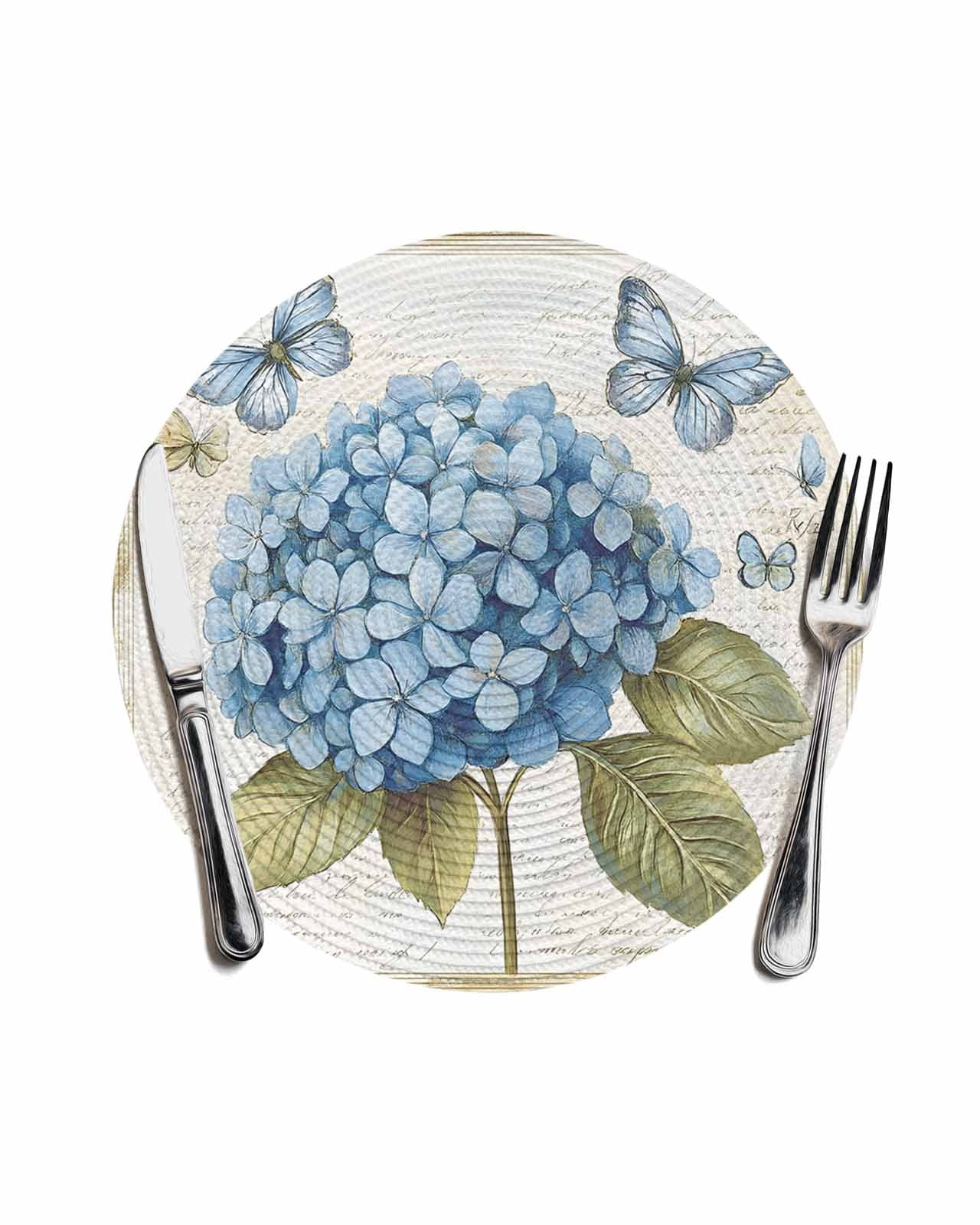 Blue Hydrangea Round Placemats for Dinning Tables,Heat-proof Braided ...