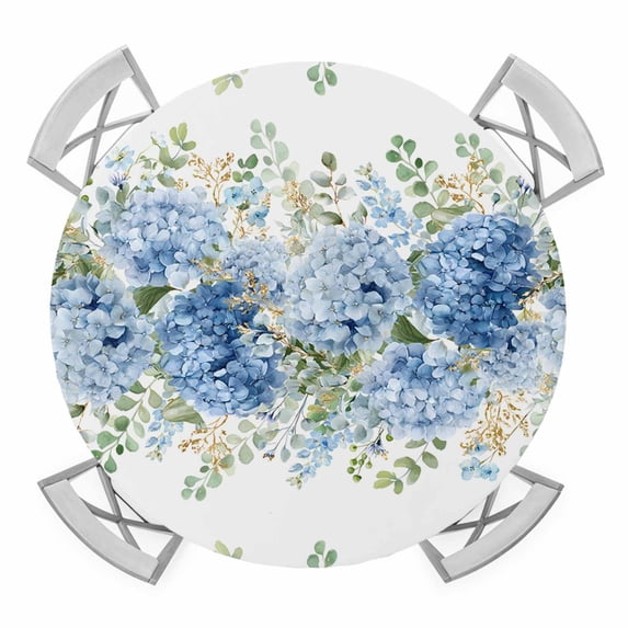 Blue Hydrangea Round Table Cover, Rustic Summer Blue Floral Leaf ...