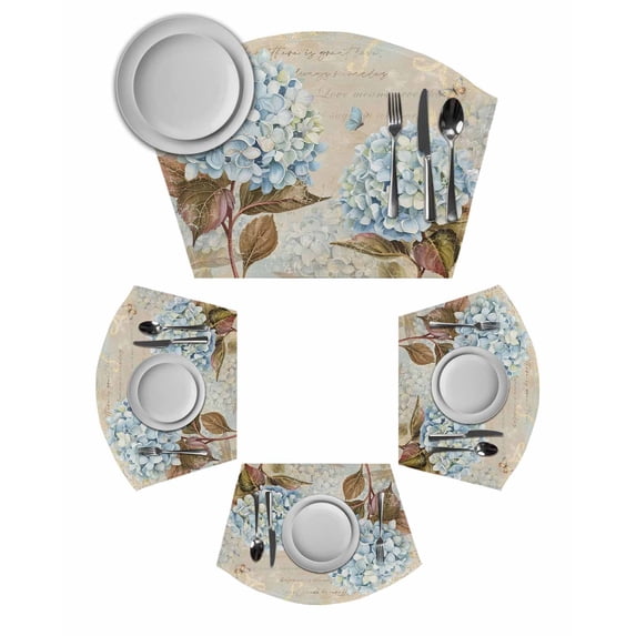 Blue Hydrangea Round Table Placemats Set of 4 Wedge Placemats, Flowers ...