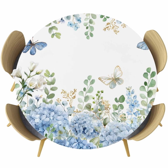 Blue Hydrangea Round Tablecloth 45-54 Inch Round Fitted Table Cloth ...