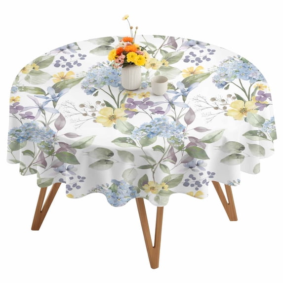 Blue Hydrangea Round Tablecloth 60 inches Watercolor Spring Yellow ...